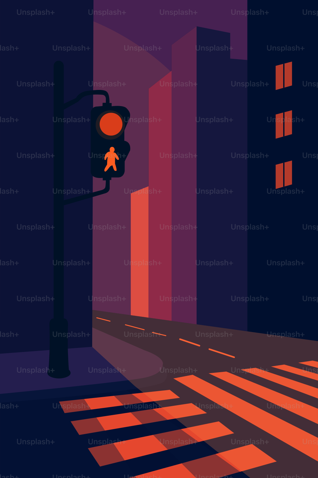 Red traffic light shows a pedestrian walk signal. vector – City Image ...
