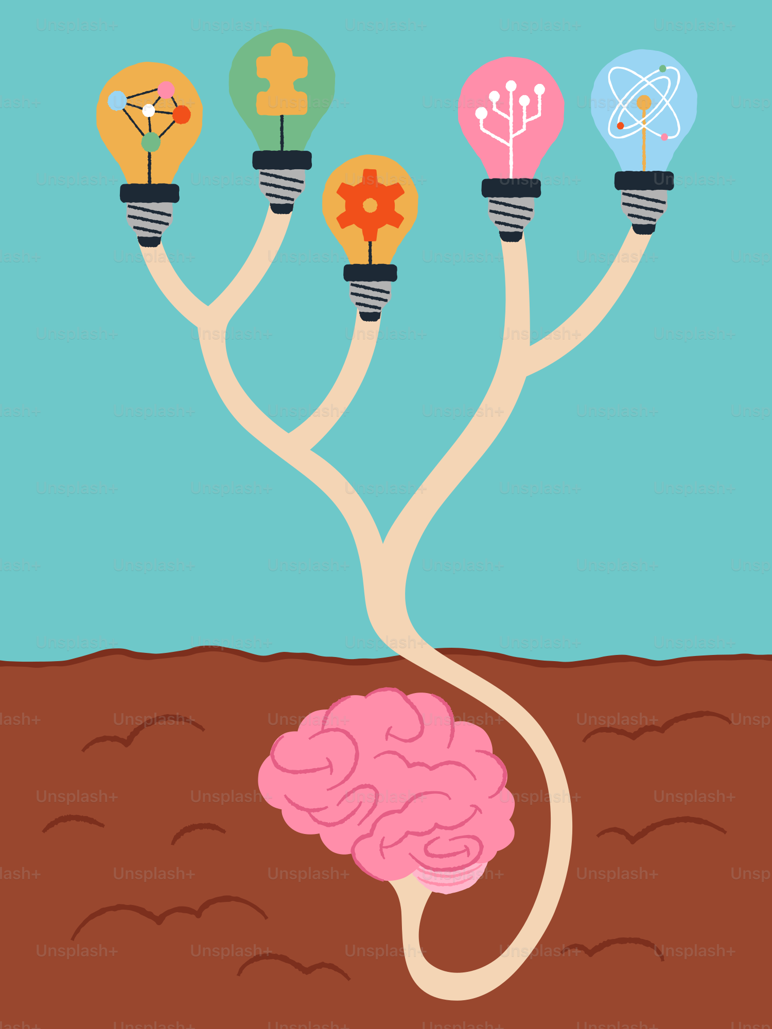 Les idées et les connaissances jaillissent du cerveau humain. vectoriel ...