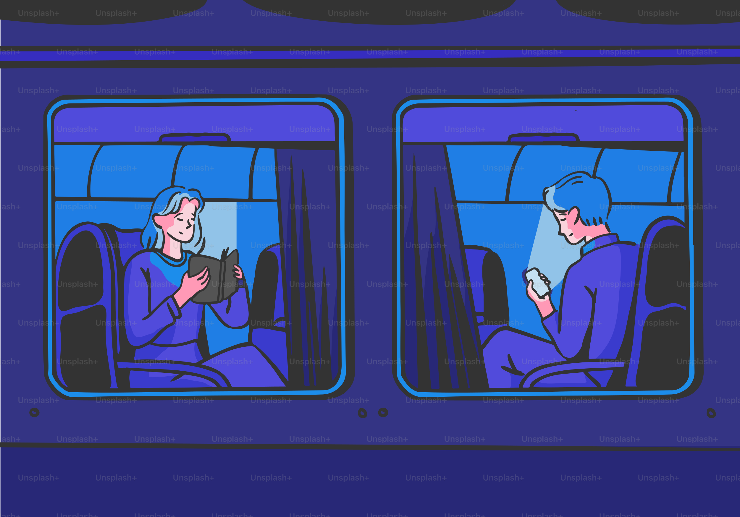 Two people are reading on a train. vector – Travel Image on Unsplash