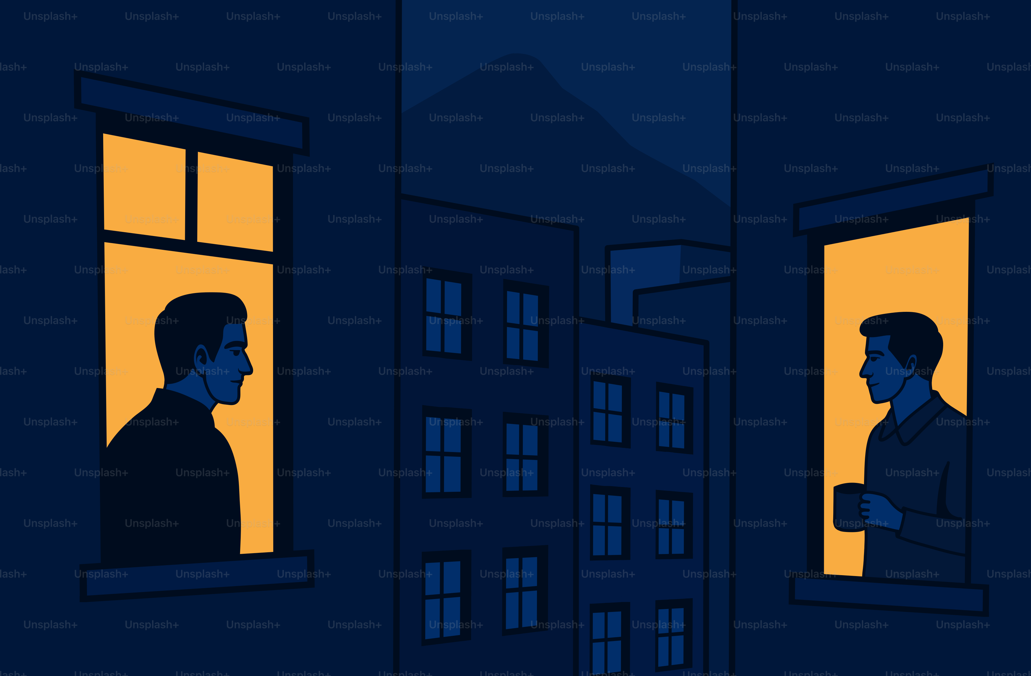 Two people converse through lit windows. vector – Aesthetic Image on ...