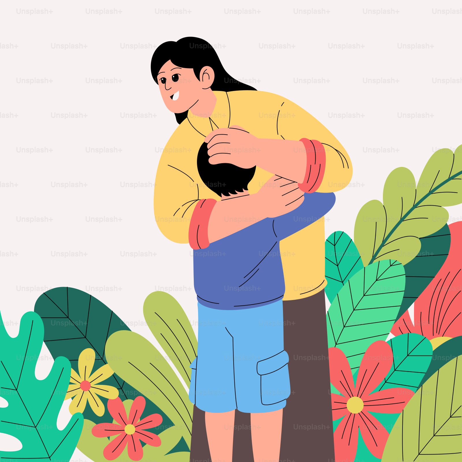 Vektor Seorang ibu dan anak berpelukan dengan gembira. – Gambar Gadis ...