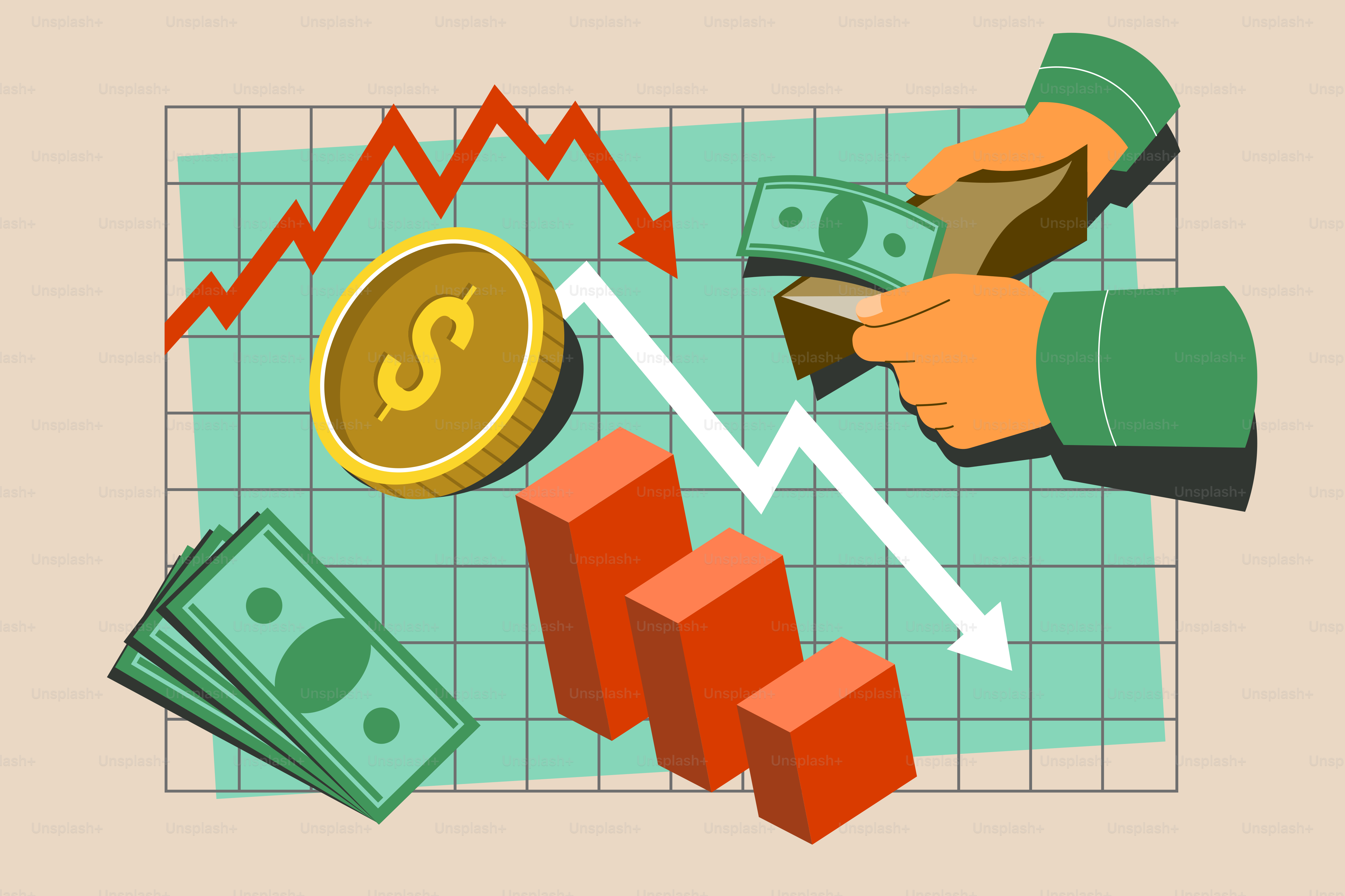 Financial losses and economic decline are depicted. vector – Business ...