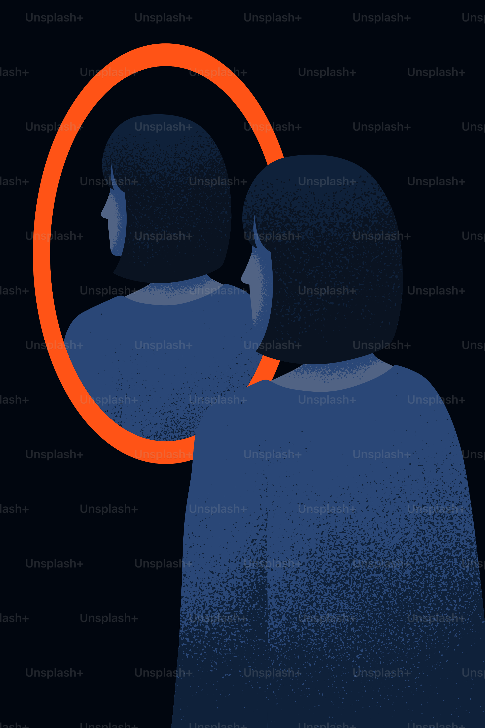 Una mujer mira su reflejo en un espejo. vector – Imagen de Mujer en ...