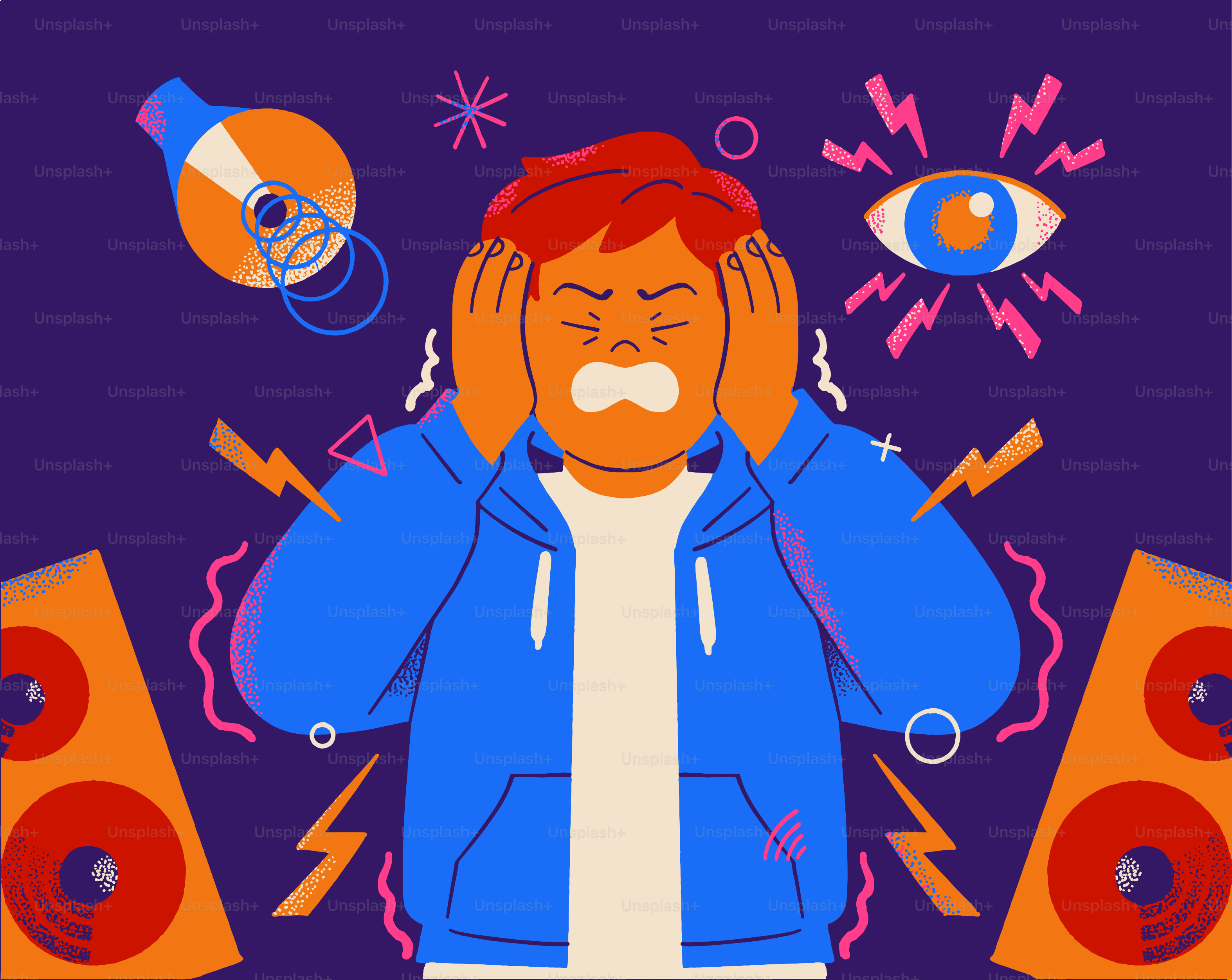 Loud noise overwhelms a person experiencing sensory overload. vector ...