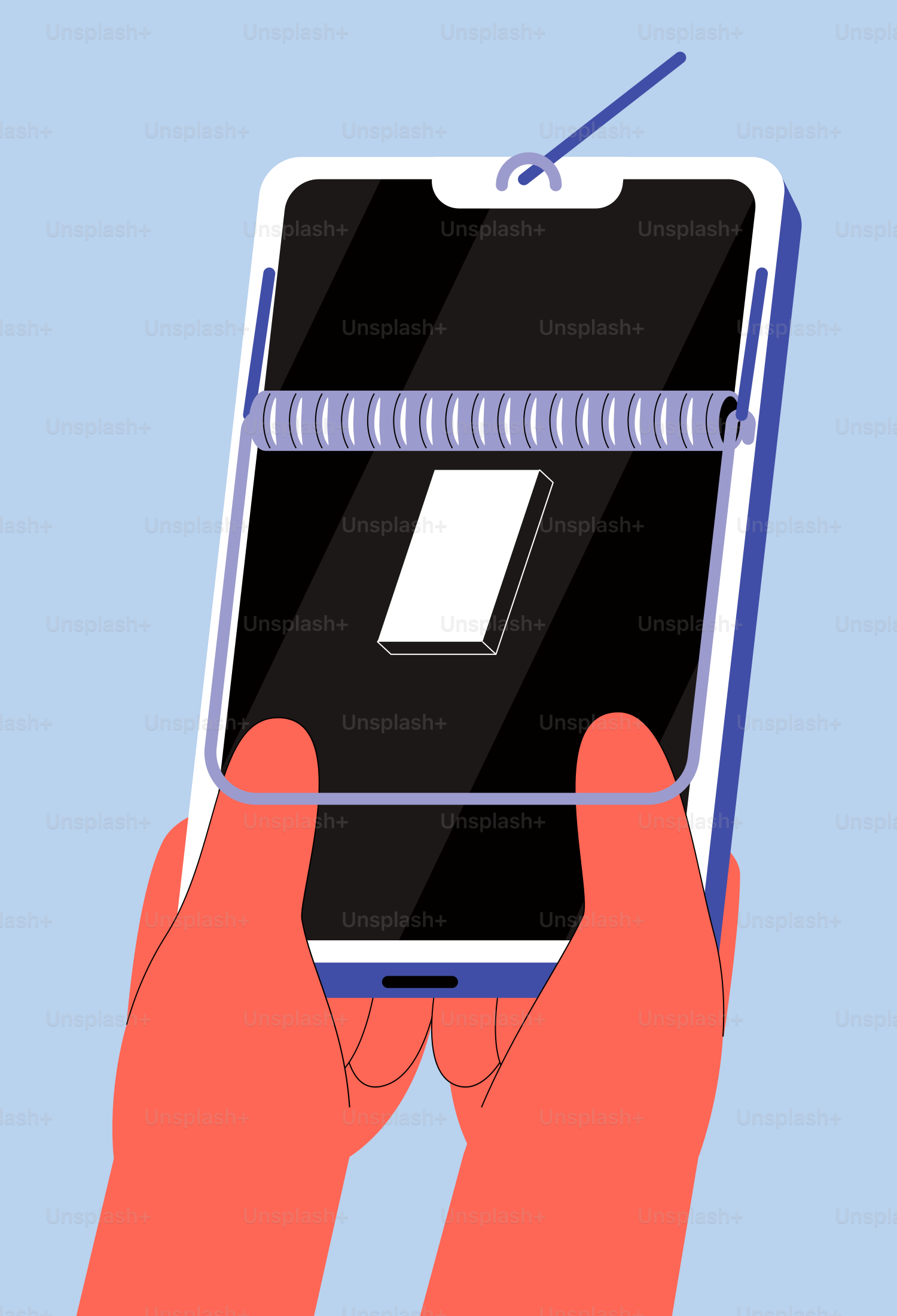 Phone as a trap, designed to catch a white block. vector – Illustration ...