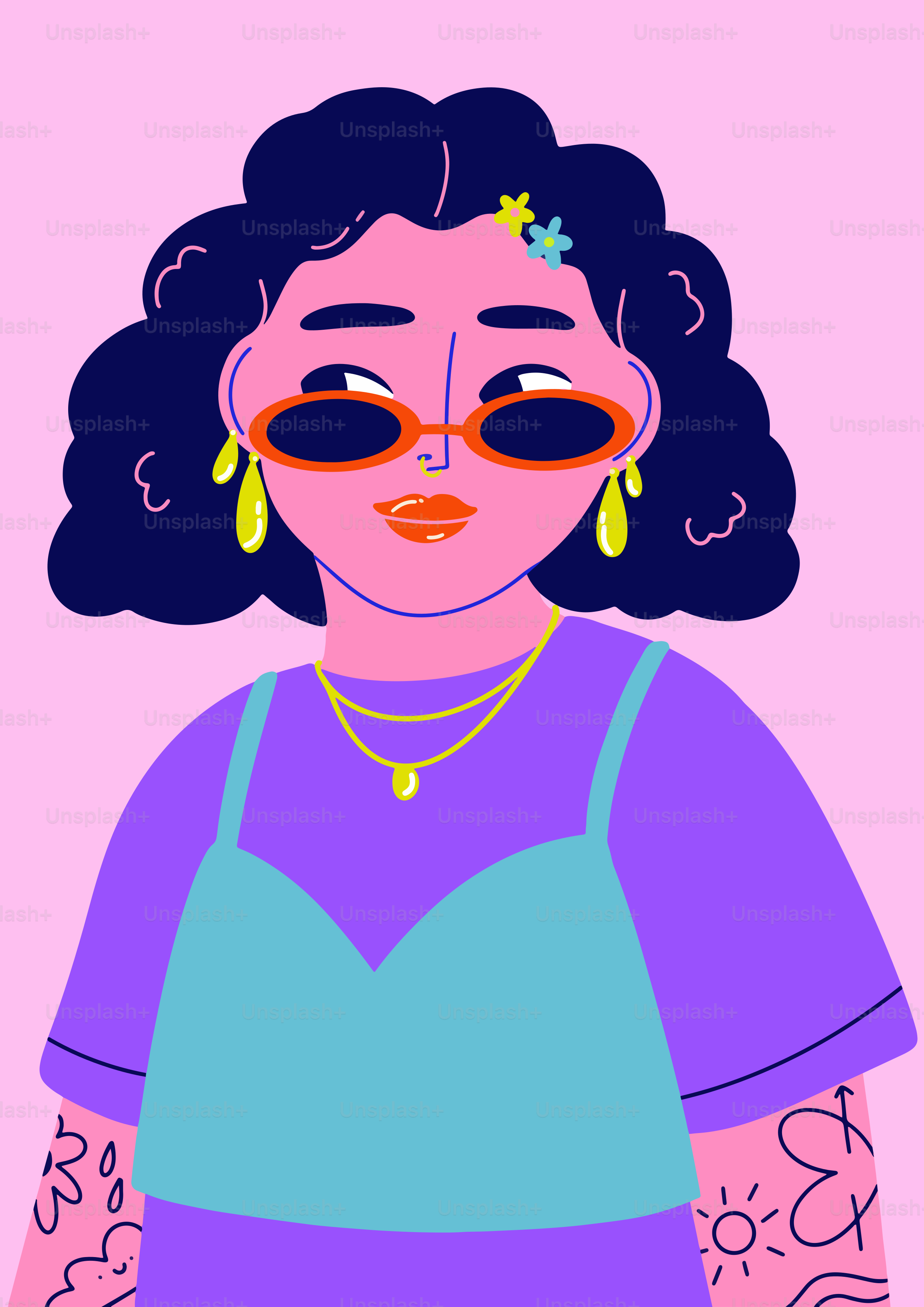 Una persona genial y elegante con gafas de sol y tatuajes. vector ...