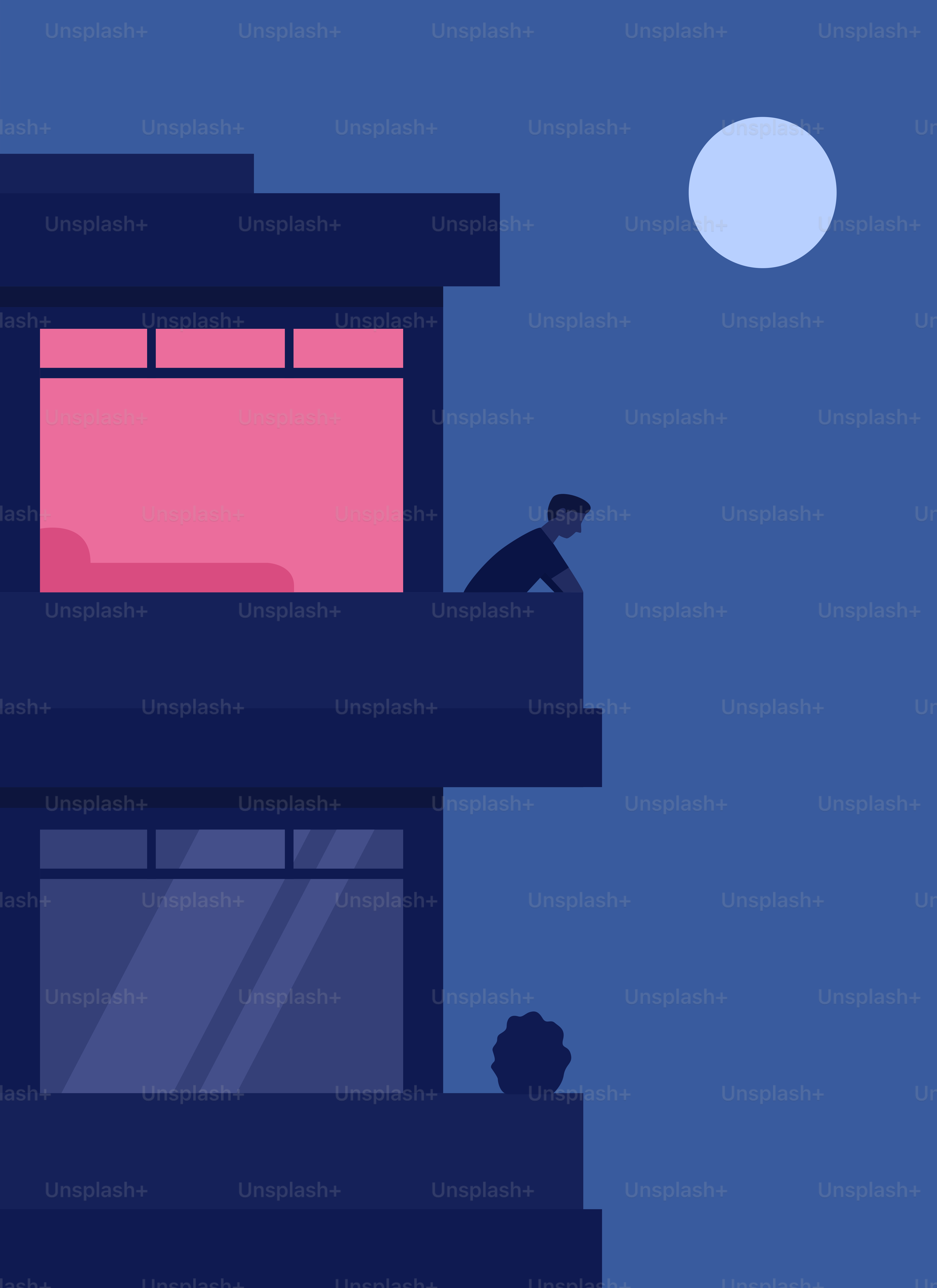 Um homem observa a lua de sua varanda. vetor – Imagem sobre Edifício na Unsplash