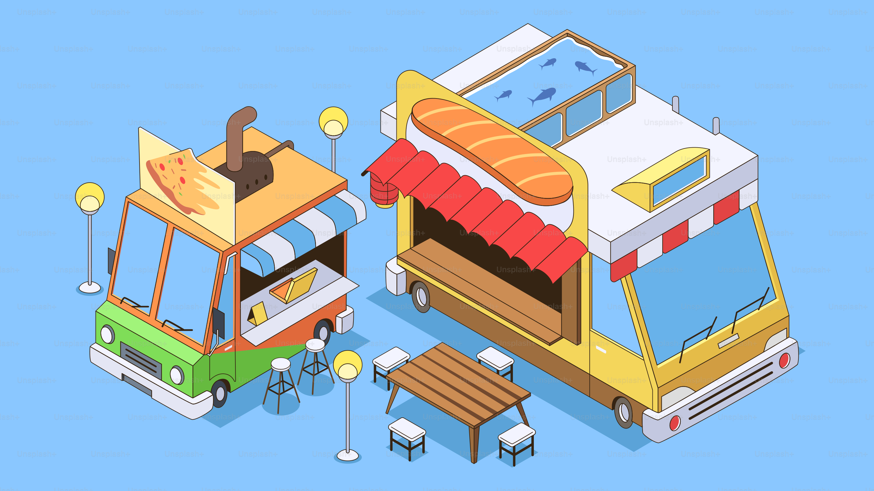 Cartoon food trucks ready for business. vector – Illustration Image on ...