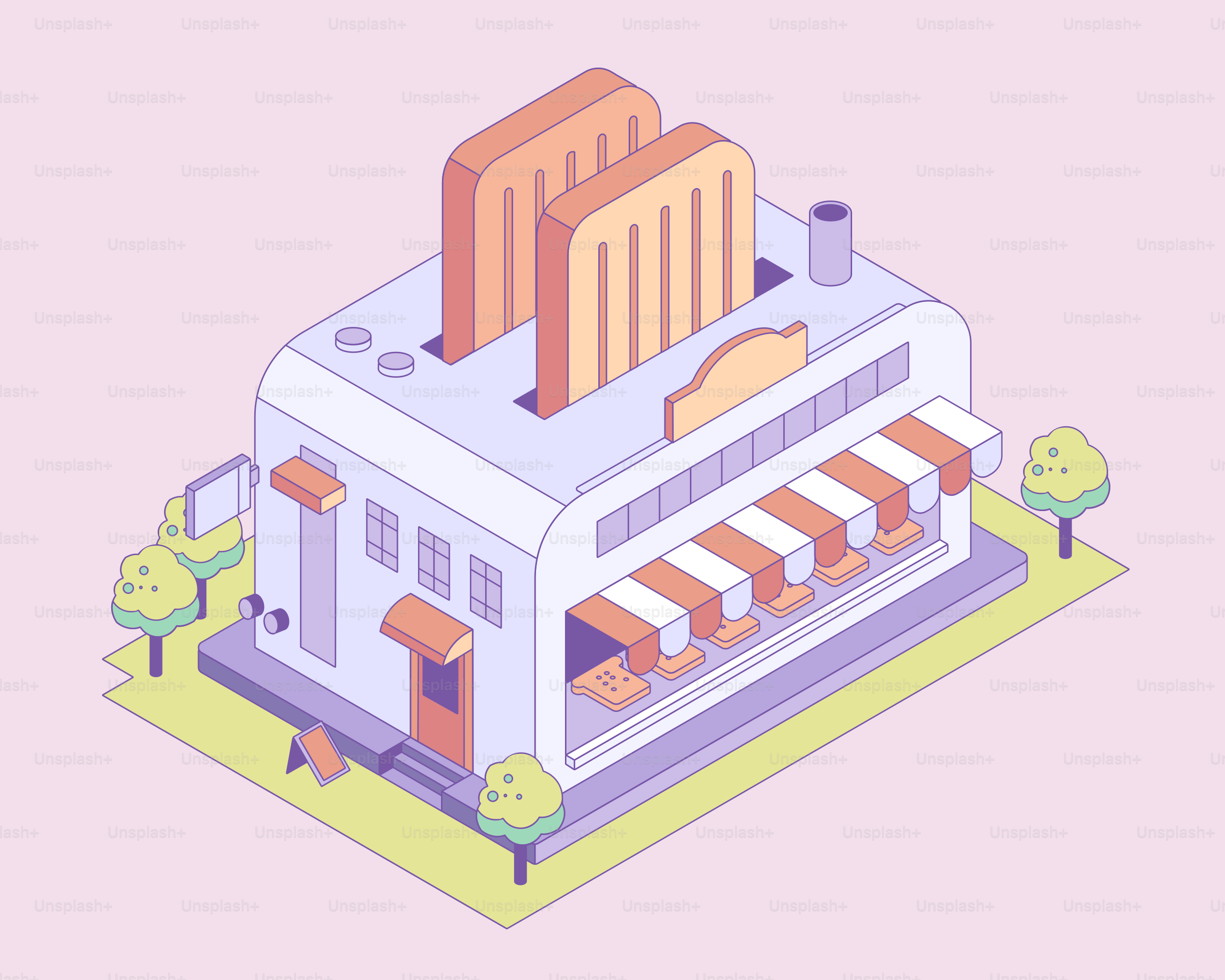 A building shaped like a toaster produces bread. vector – Building ...