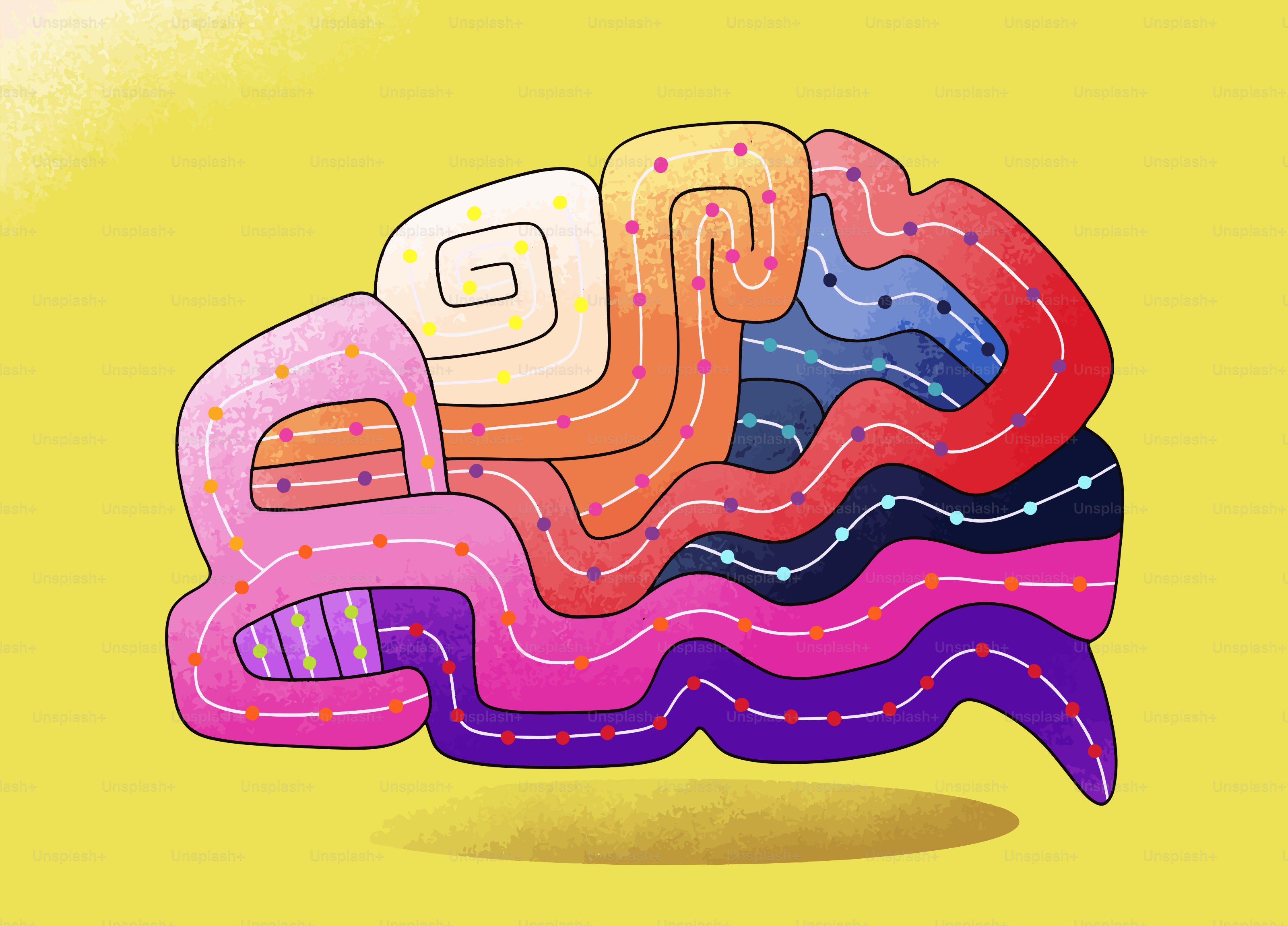 A colorful brain diagram illustrates neural pathways. vector – People ...