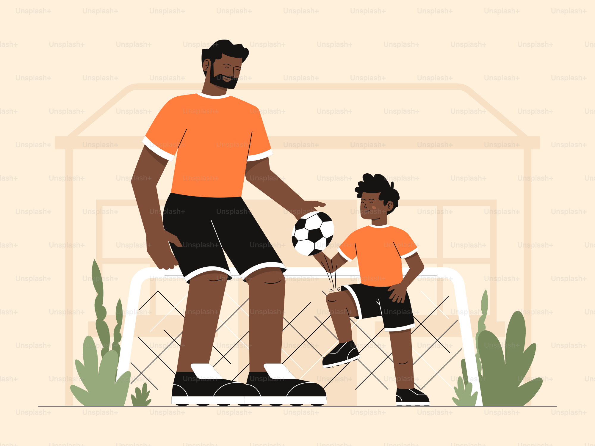 A father is teaching his son to play soccer. vector – Family Image on ...