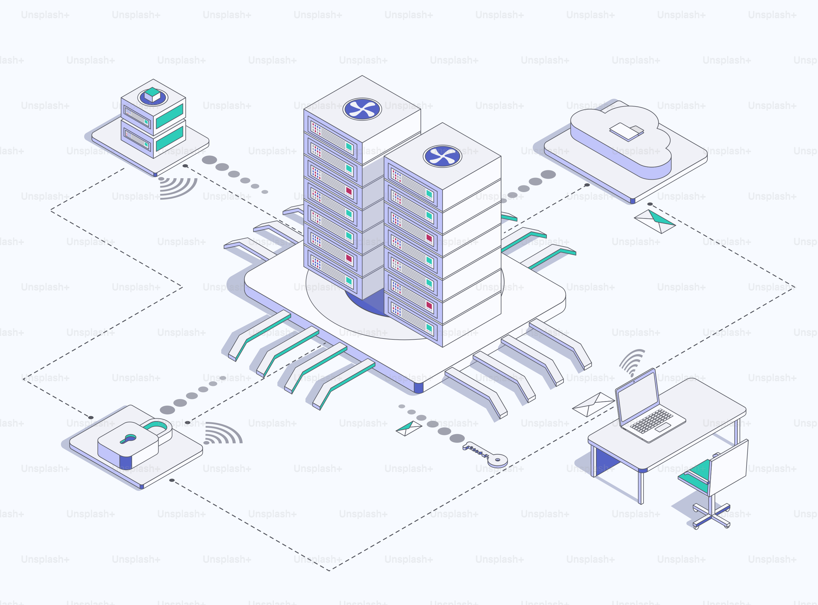 Data center and network connectivity illustrated. vector – Technology ...