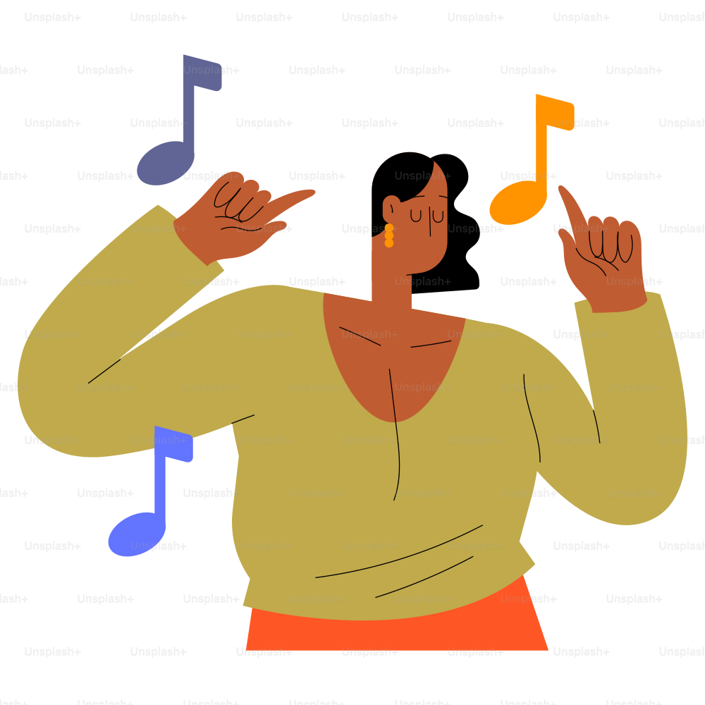 Donna che balla e ascolta le note della musica. vettoriale – Immagine ...