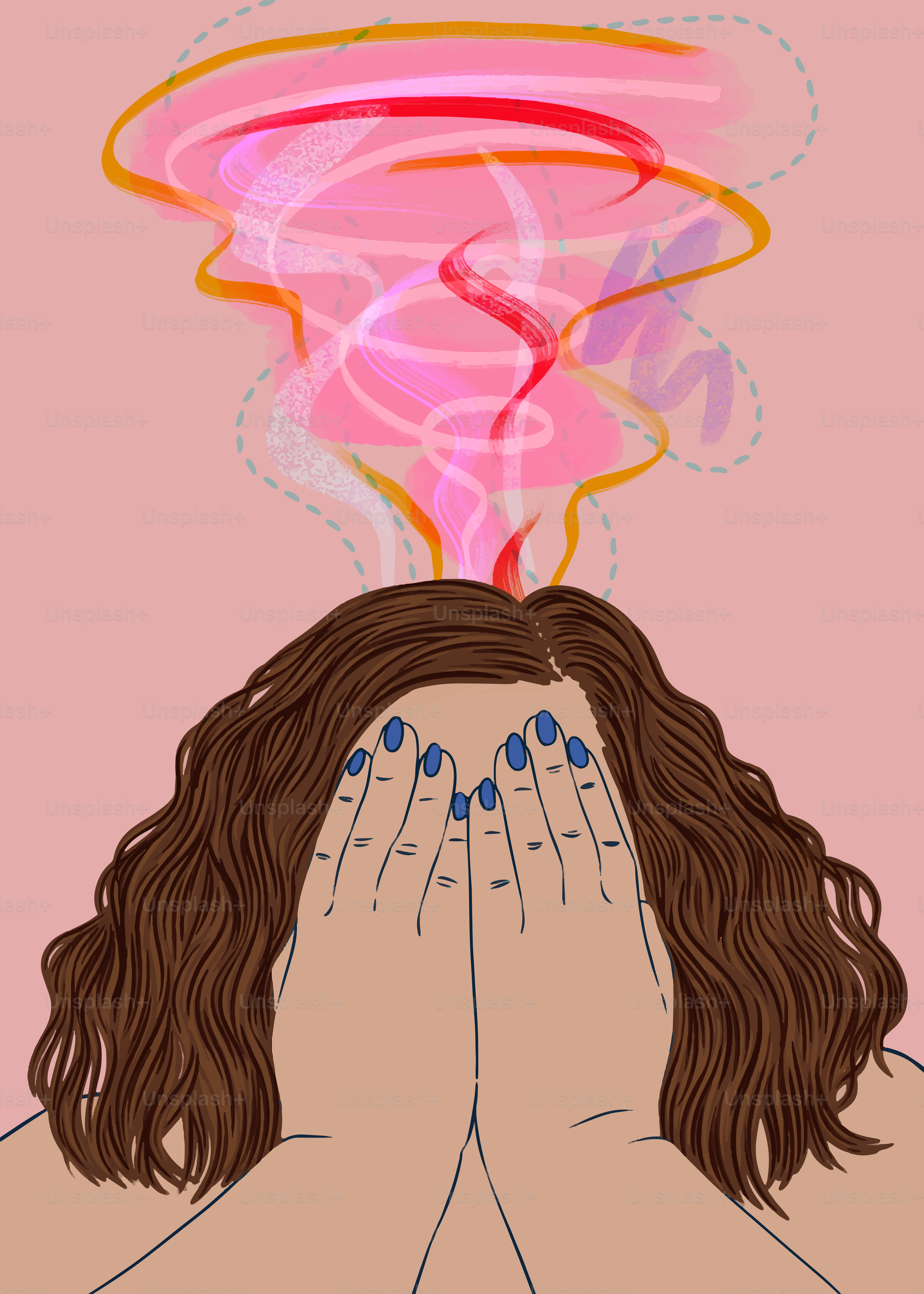 Persona abrumada con pensamientos y emociones arremolinados. vector ...