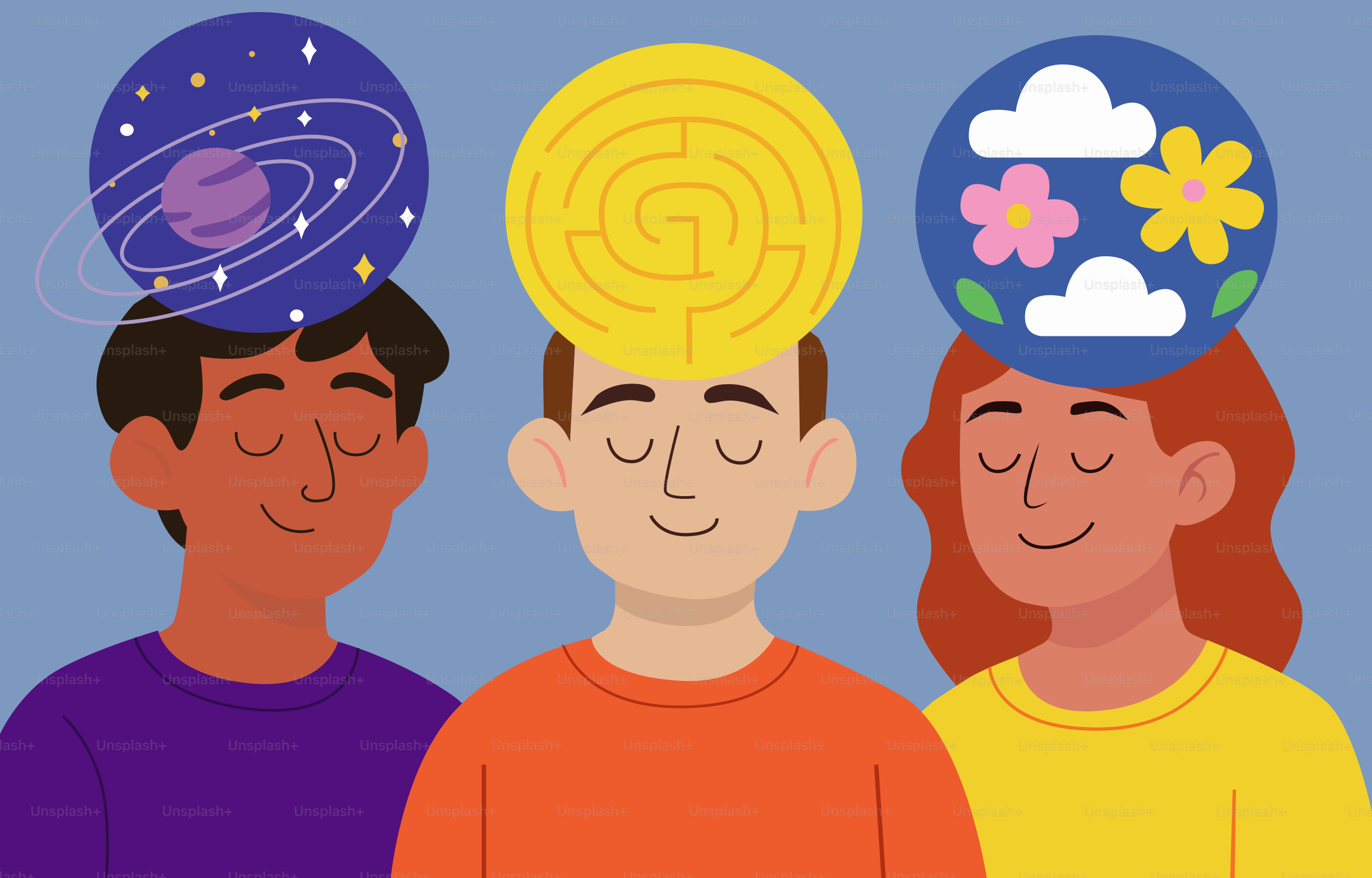 People are lost in thought with symbolic imagery. vector – Human Image ...