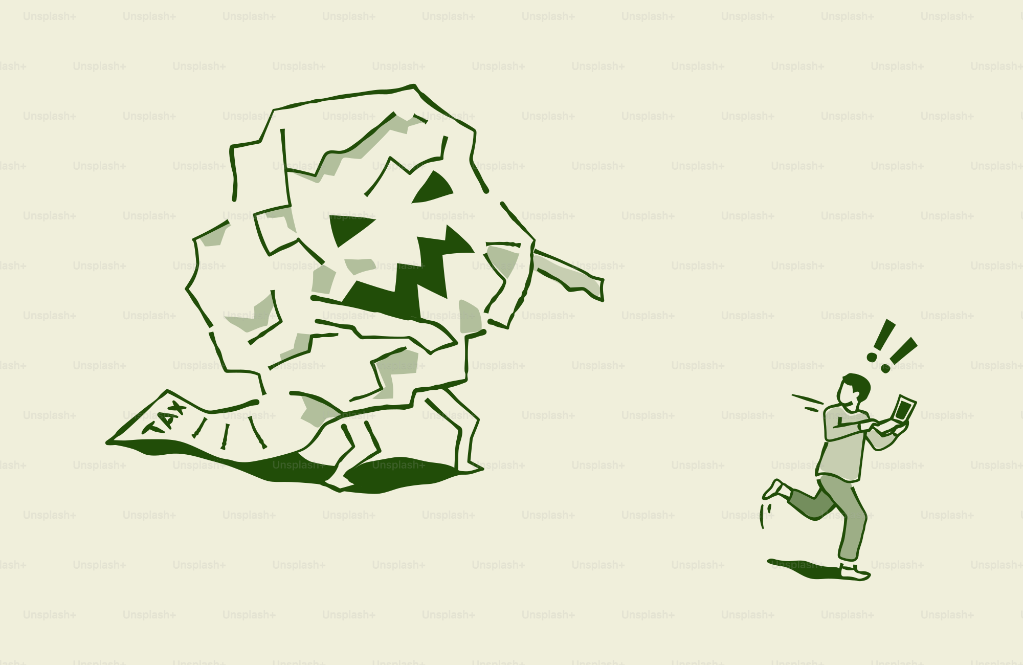 A monster chases a scared man with a phone. vector – Money Image on ...