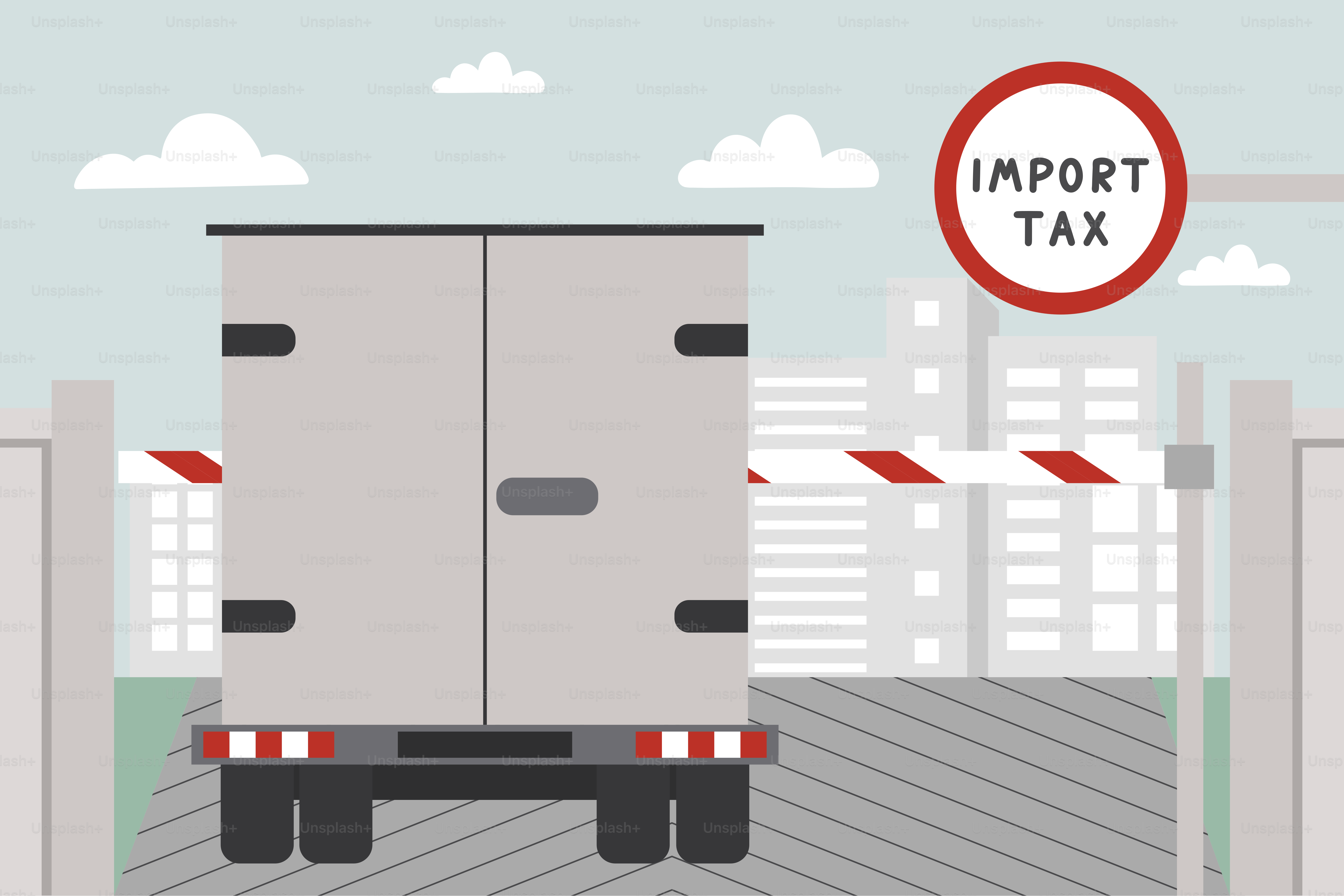 A truck enters a customs gate with import tax. vector – Truck Image on ...