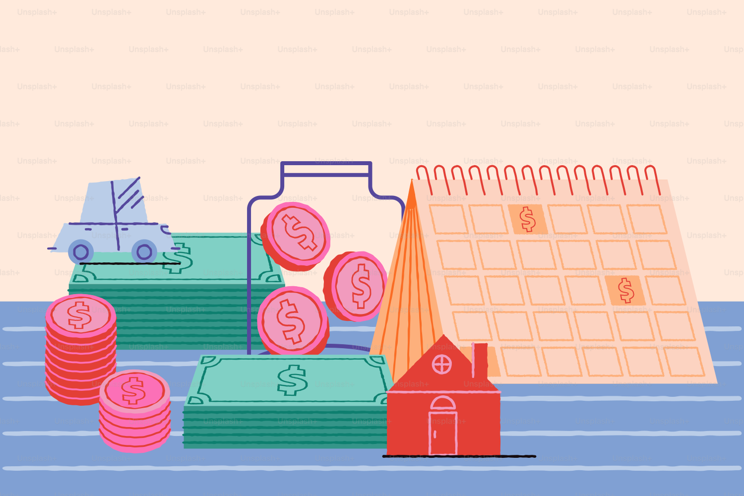 Saving money for goals like a car and home. vector – Money Image on ...