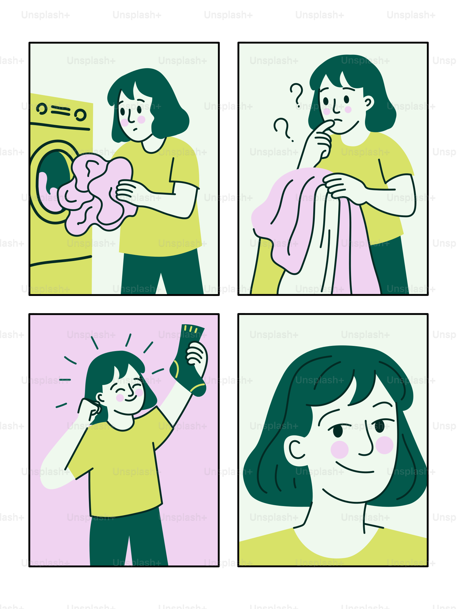 She found a missing sock after doing laundry. vector – Illustration ...