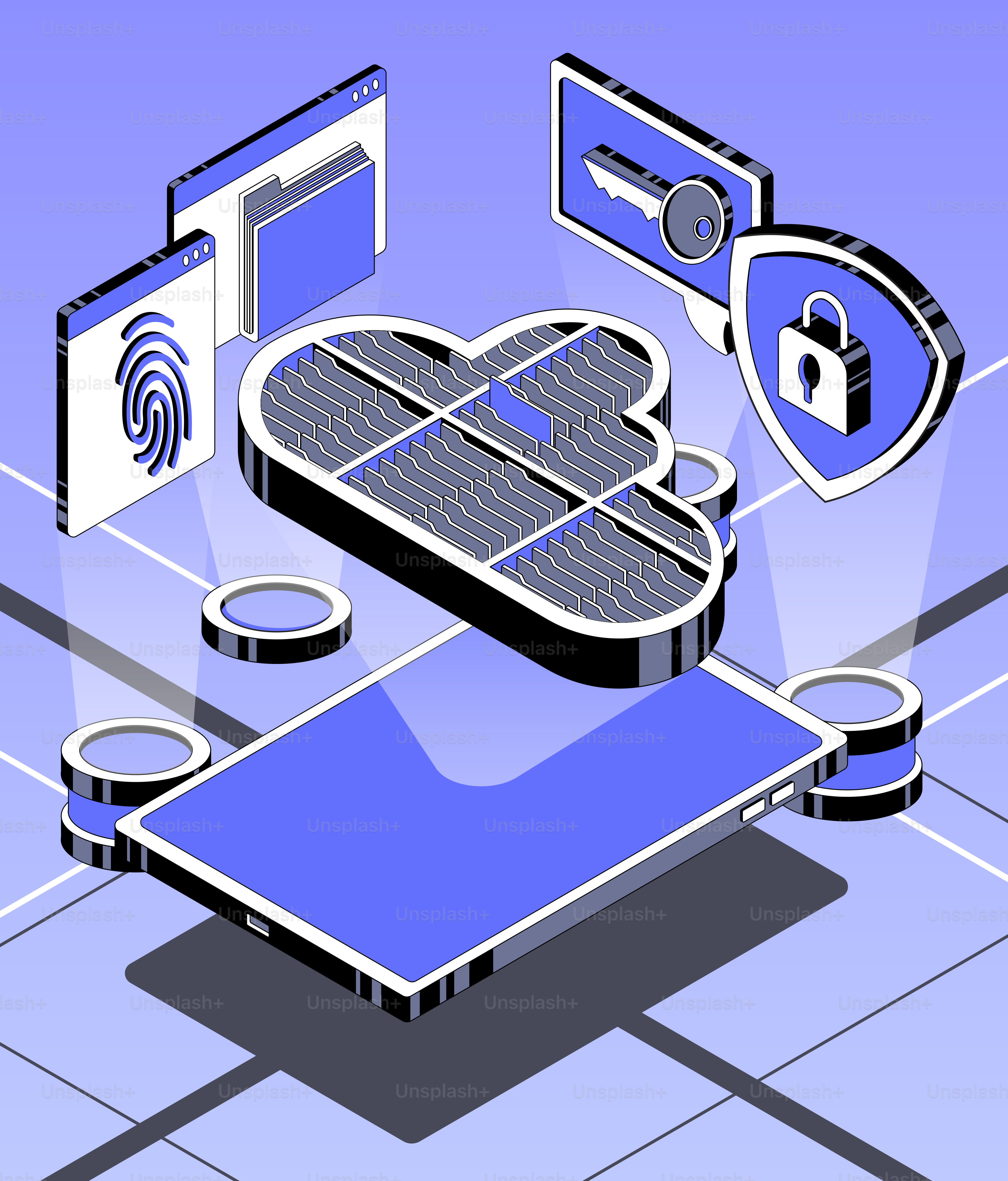 Cloud security and data protection are shown. vector – Abstract Image ...