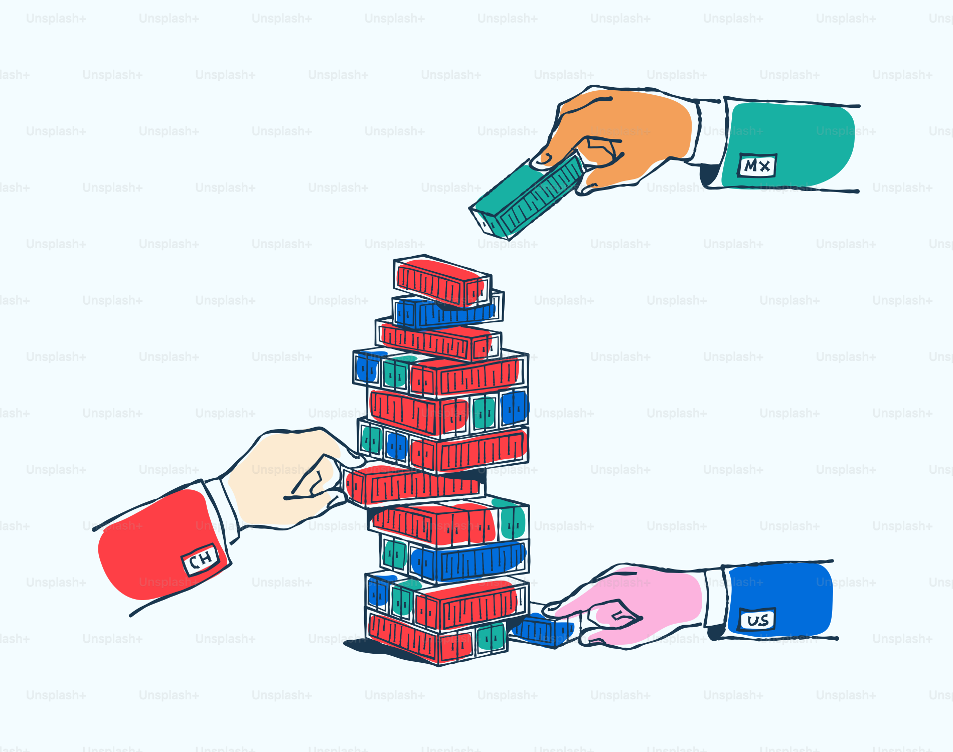 People carefully stacking blocks together to build something. vector ...