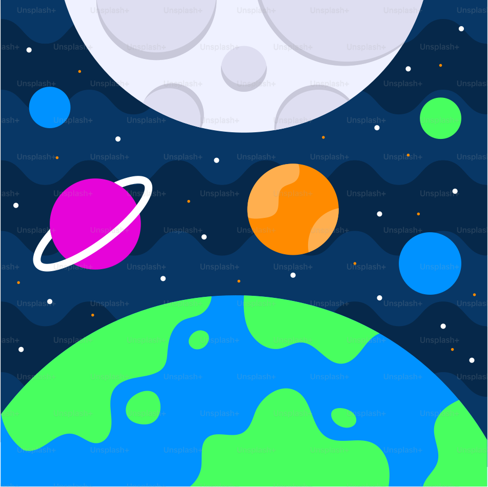 Vibrant illustration of planets, moons, and space. vector – Background ...