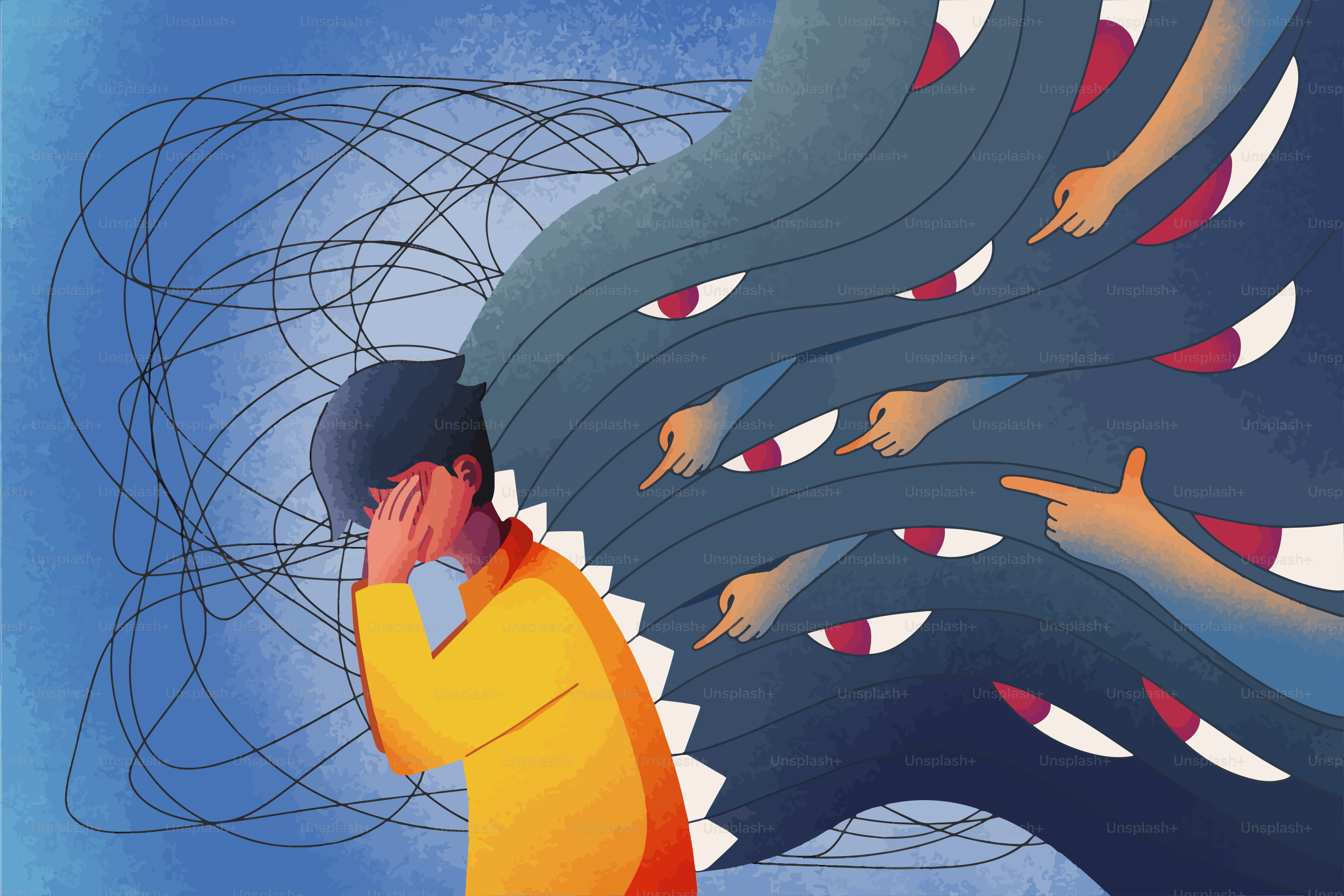Bullying and anxiety are depicted through artistic expression. vector ...
