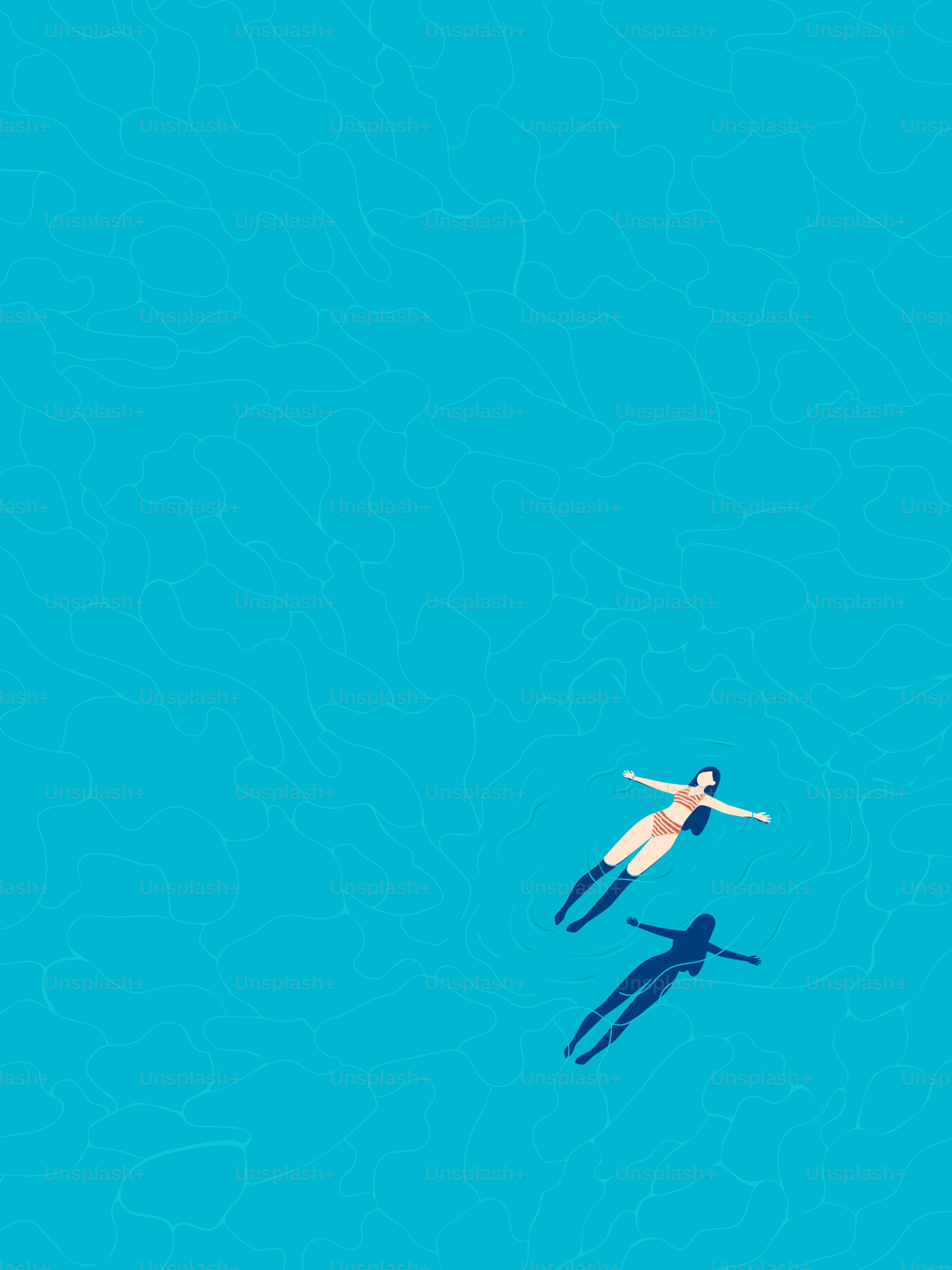 A woman floats peacefully in the blue water. vector – Background Image ...