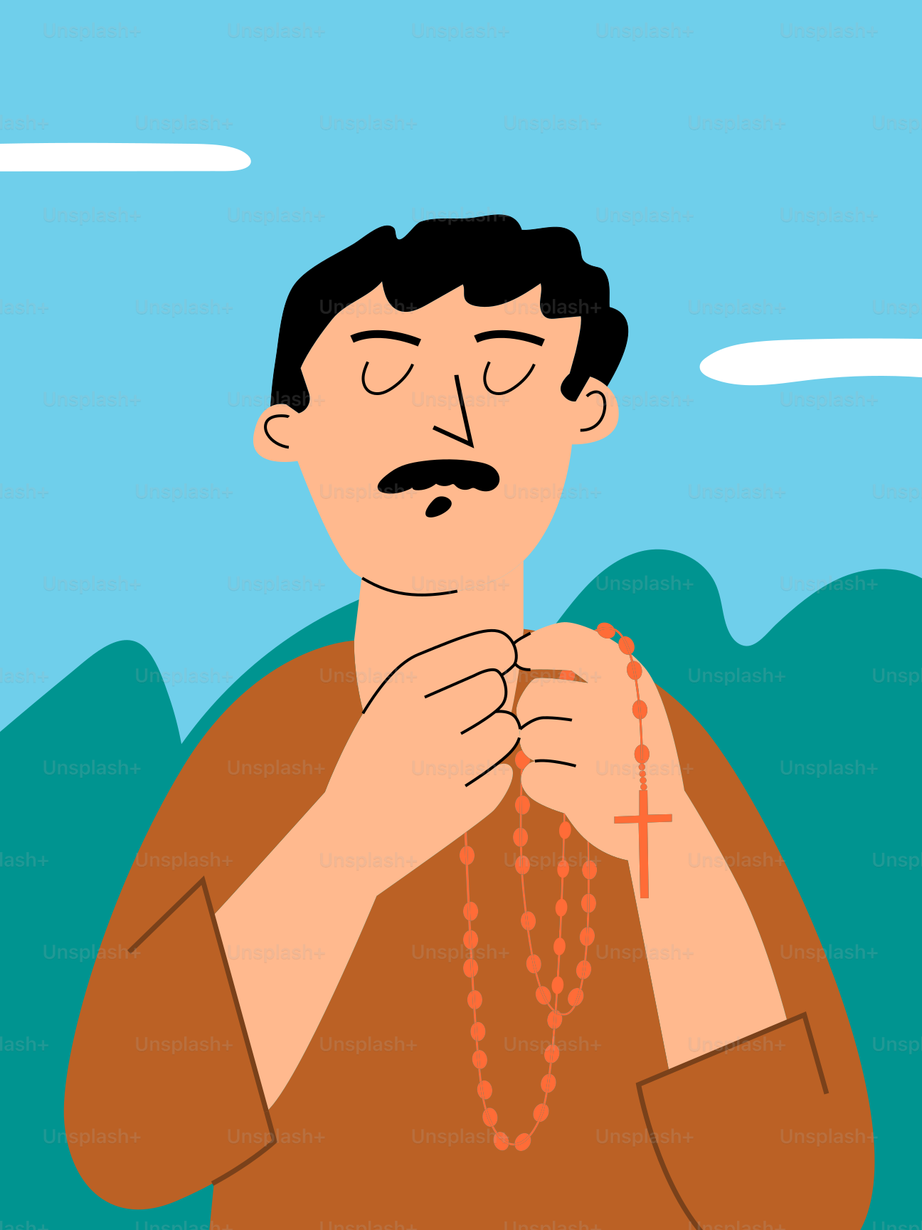 Un homme prie avec des grains de chapelet. vectoriel – Image de ...