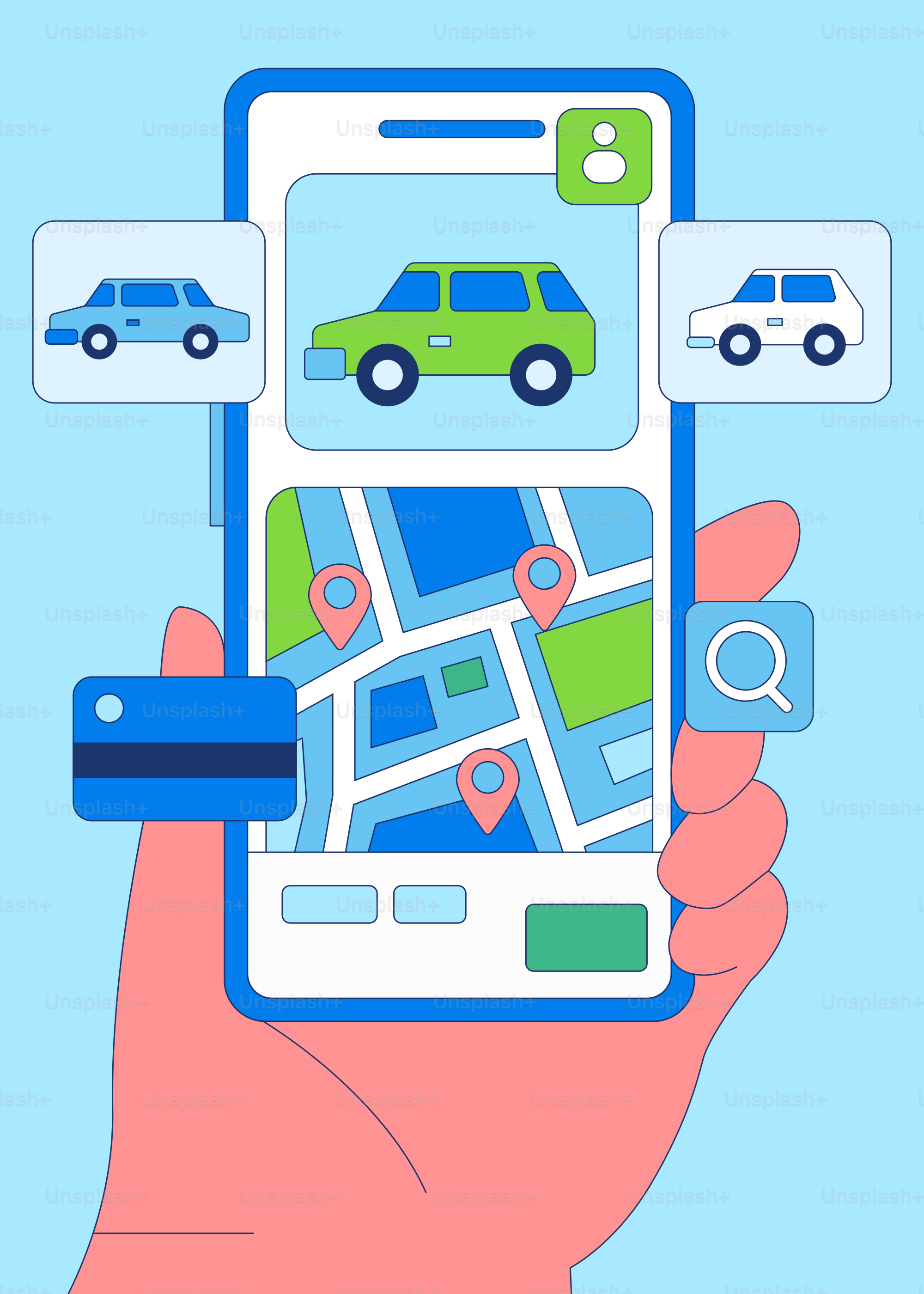 Car rental app interface is shown on a phone. vector – Digital Image on ...