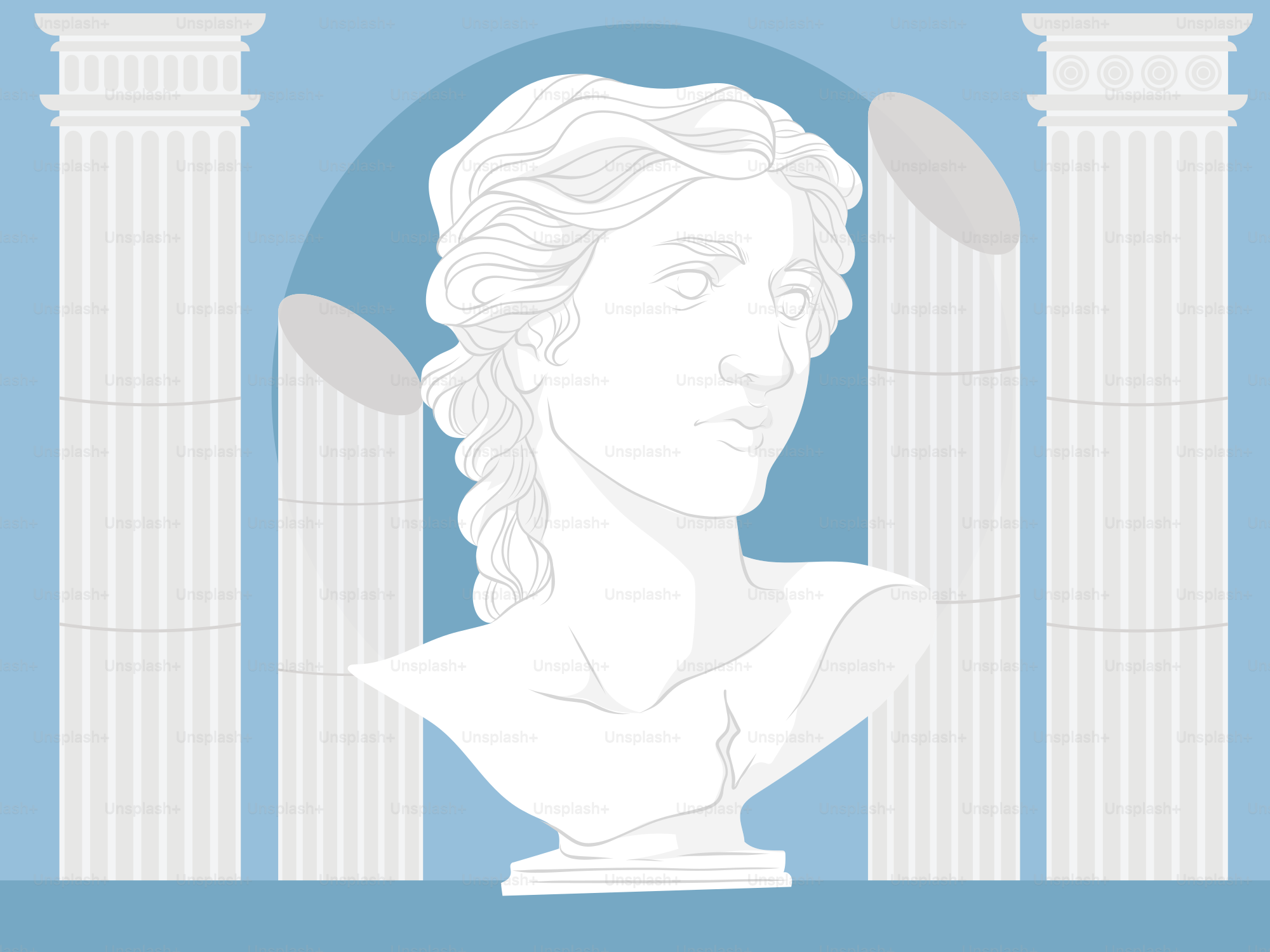 Un busto griego se encuentra entre columnas clásicas. vector – Imagen ...