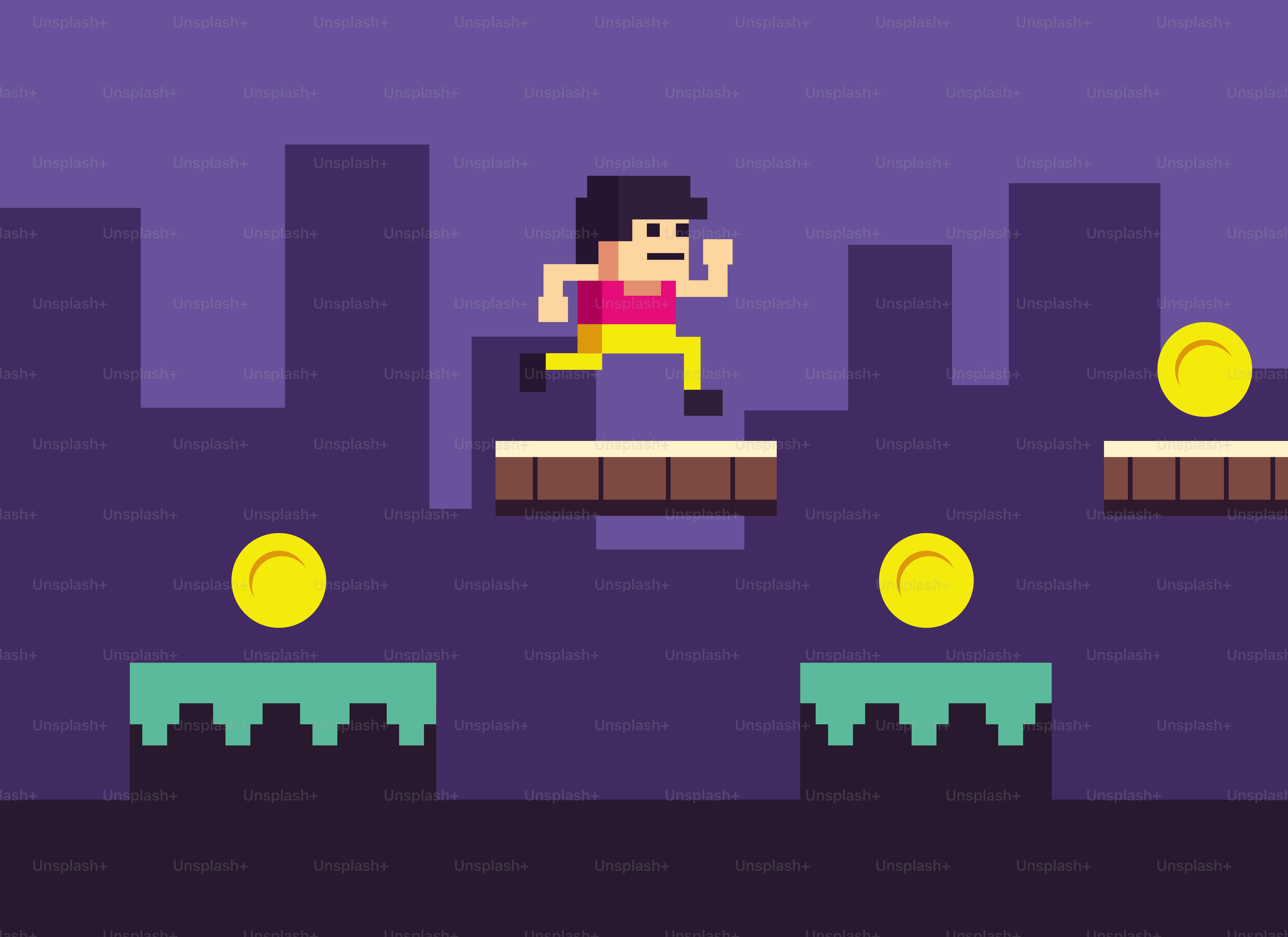 Vektor Lompat karakter piksel untuk koin dalam game. – Gambar Ilustrasi ...