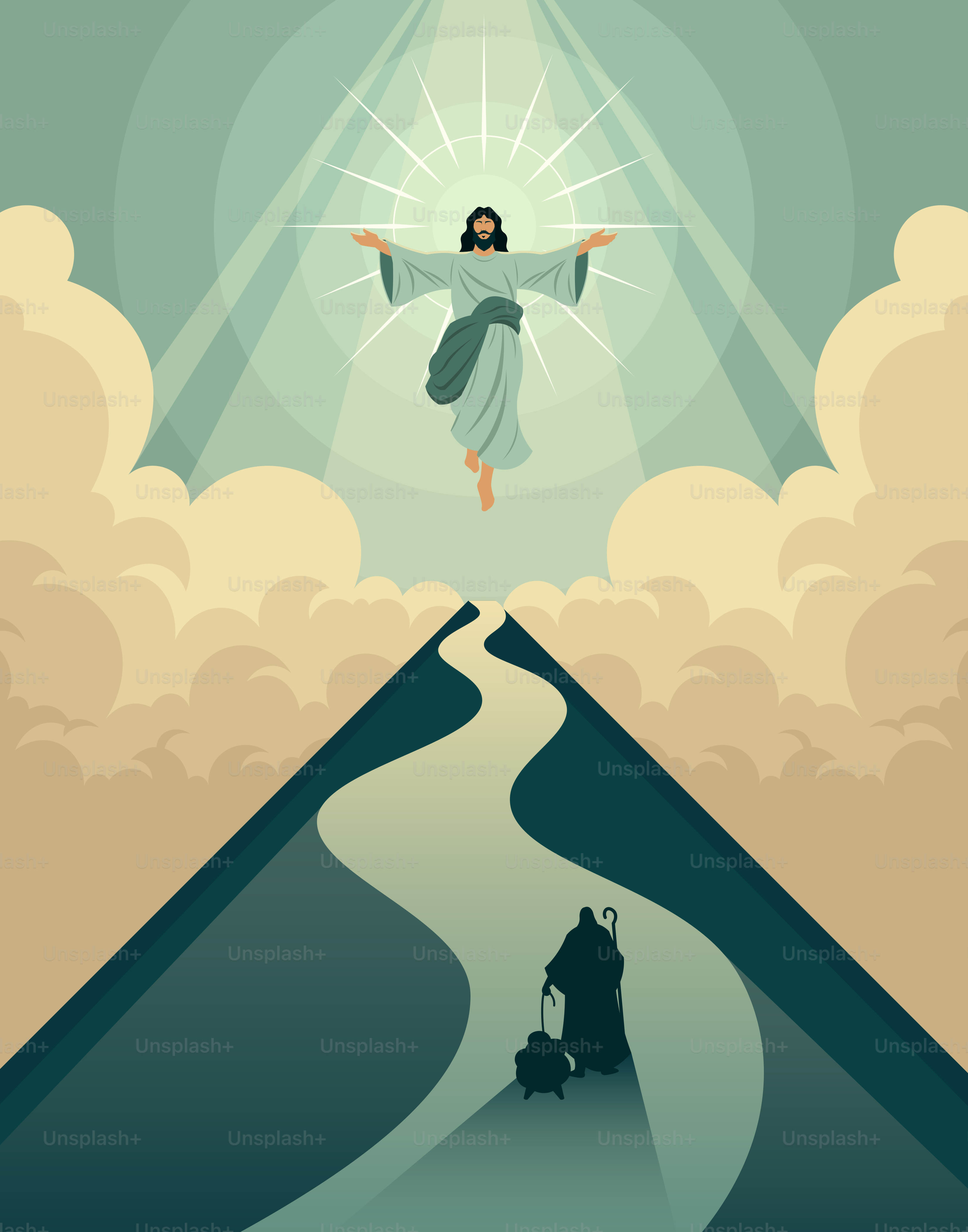Three crosses stand beneath a radiant sun. vector – Illustration Image ...