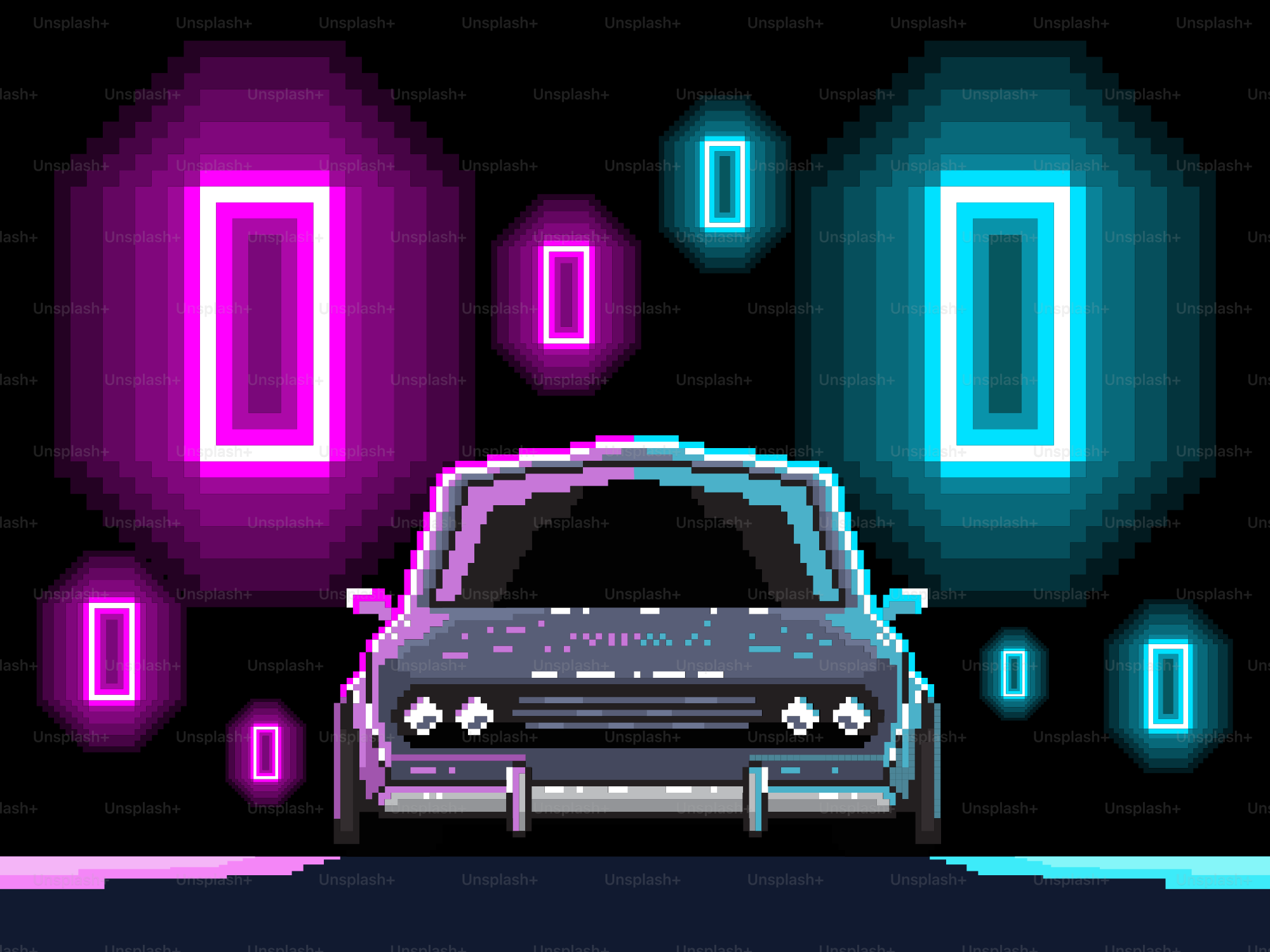 Cool pixel art car surrounded by neon lights. vector – Car Image on ...