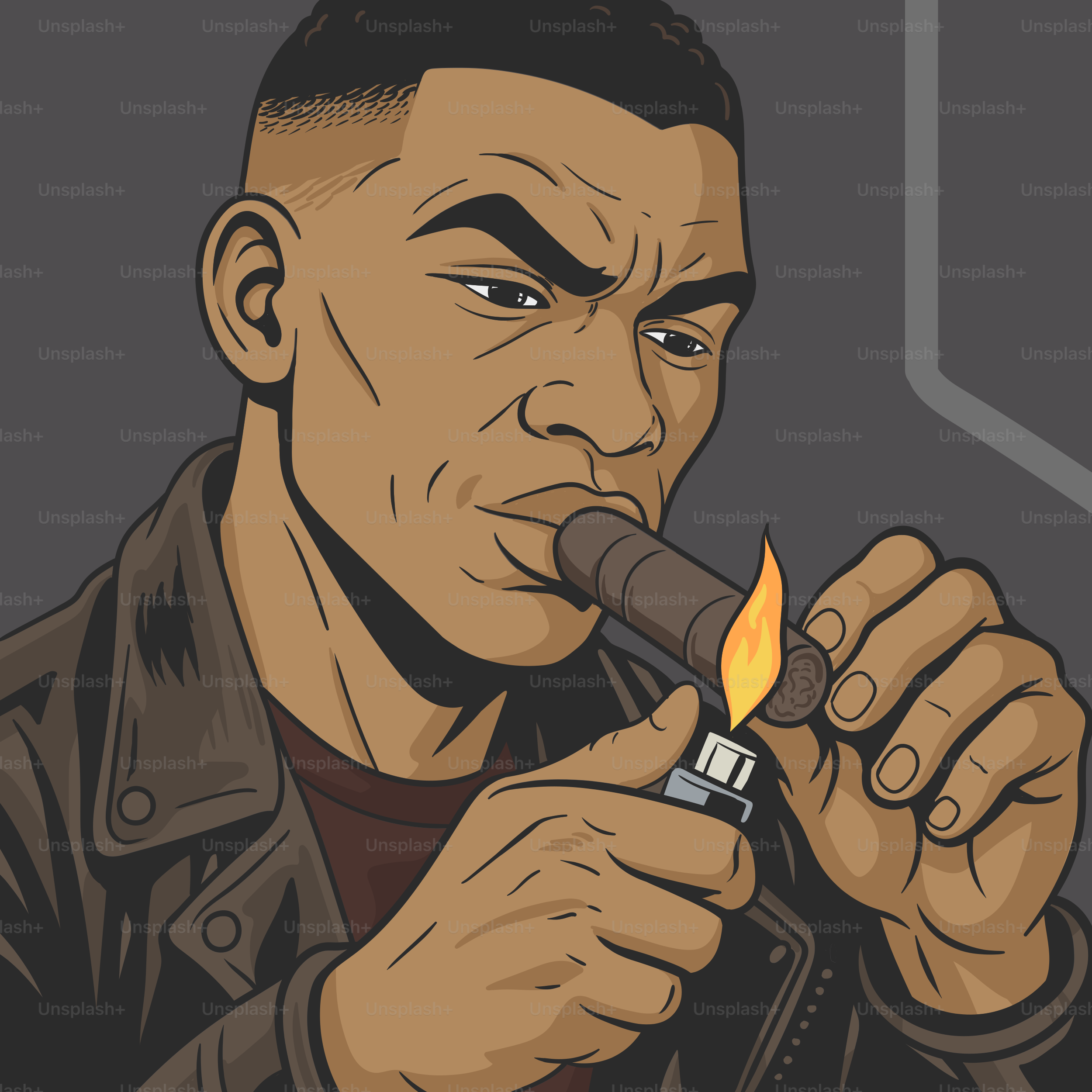 A tough-looking man smokes a cigarette. vector – Illustration Image on ...
