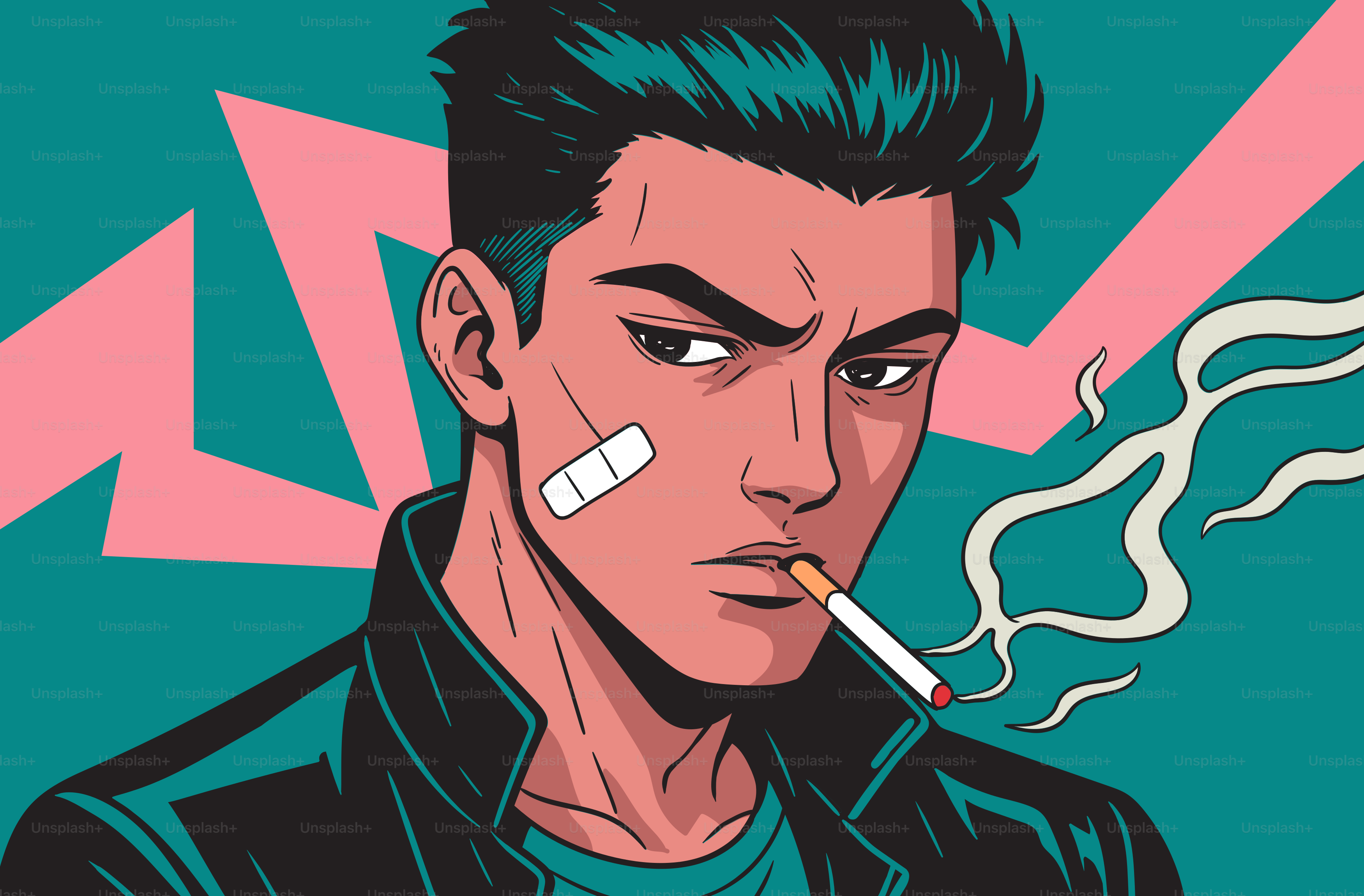 A tough-looking man smokes a cigarette. vector – Illustration Image on ...