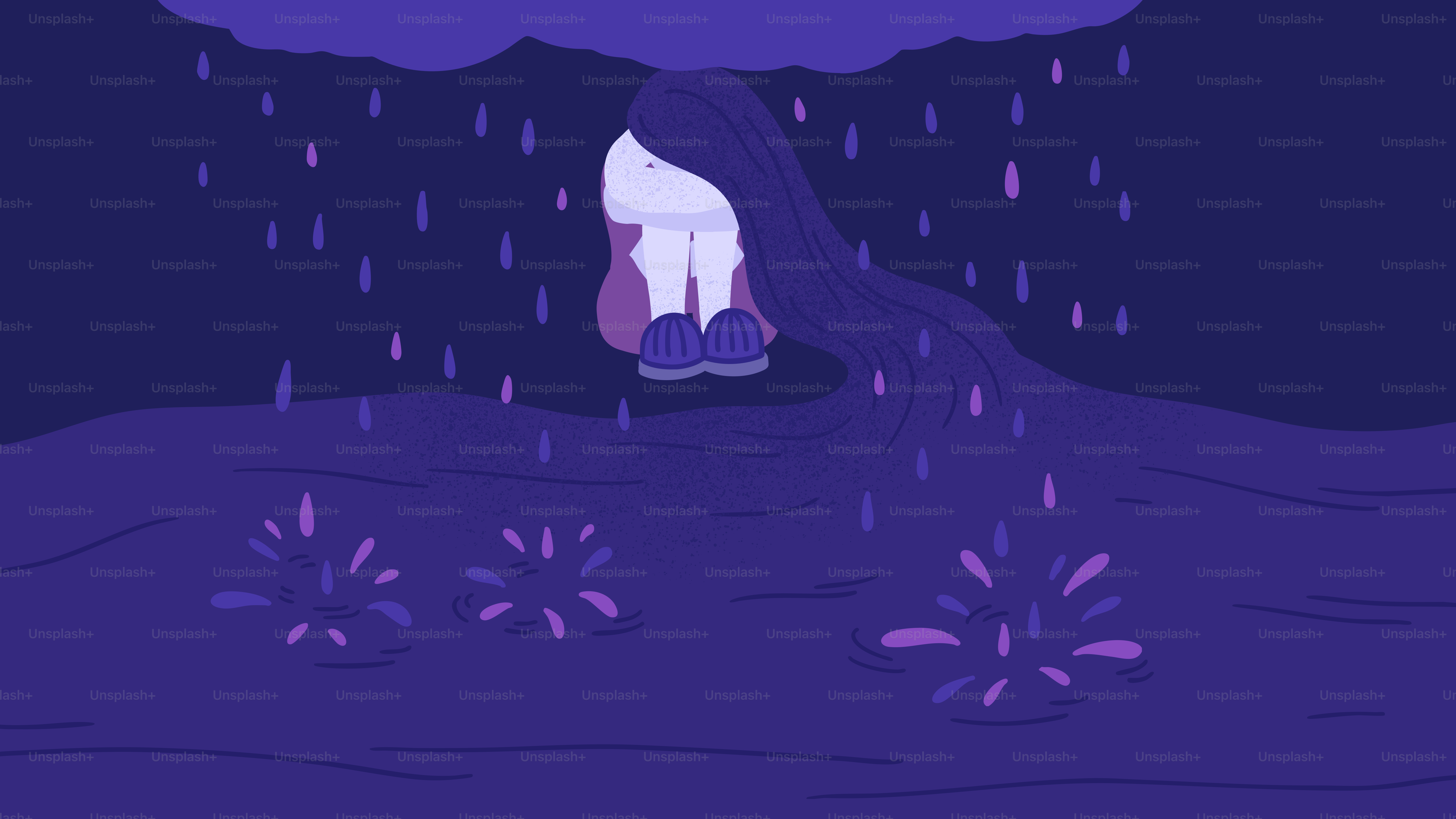 A lonely figure huddled under a rain cloud. vector – Illustration Image ...