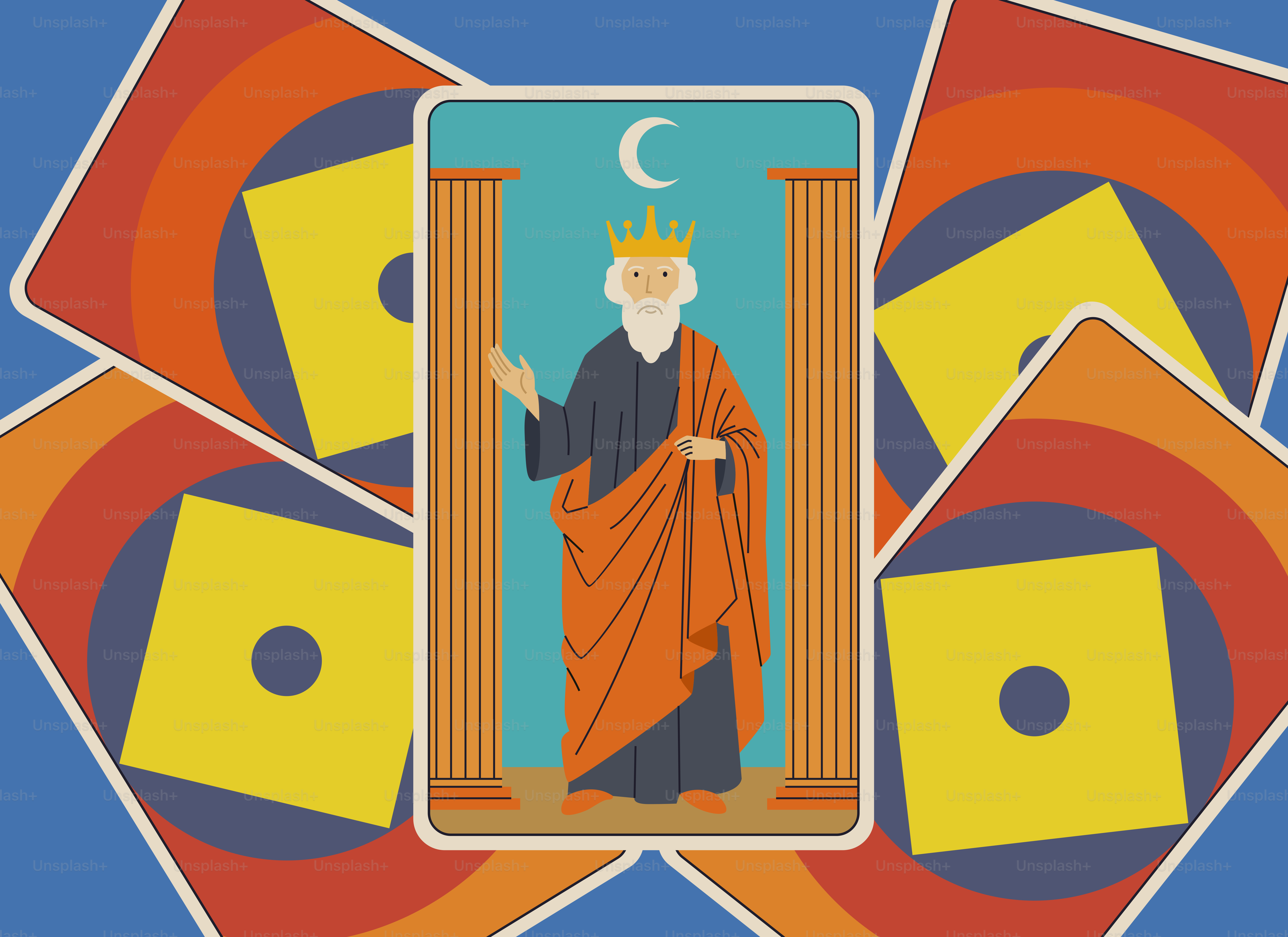 La carta del tarot del rey está rodeada de otras cartas. vector ...