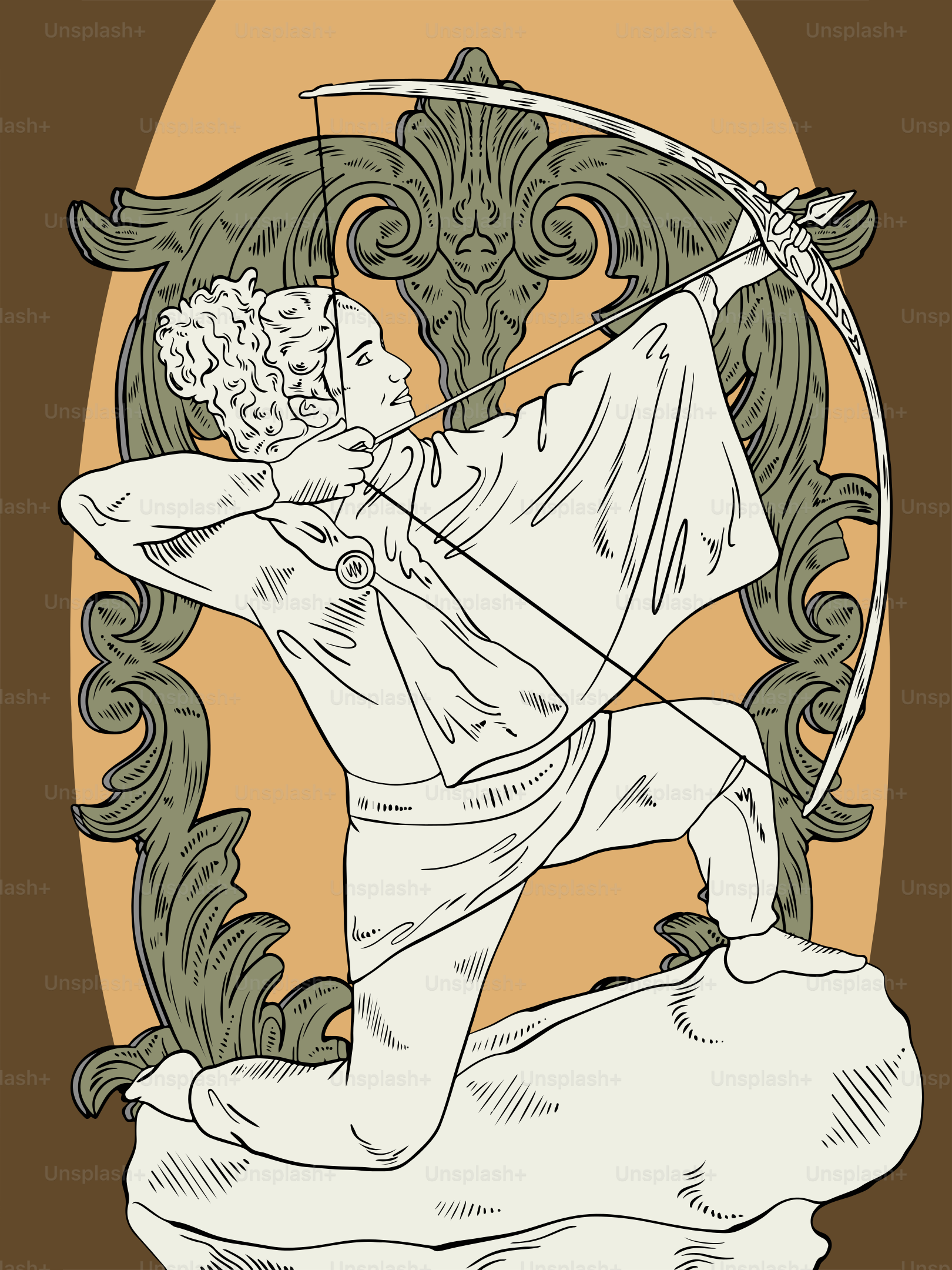 An archer draws back their bow and arrow. vector – Illustration Image ...