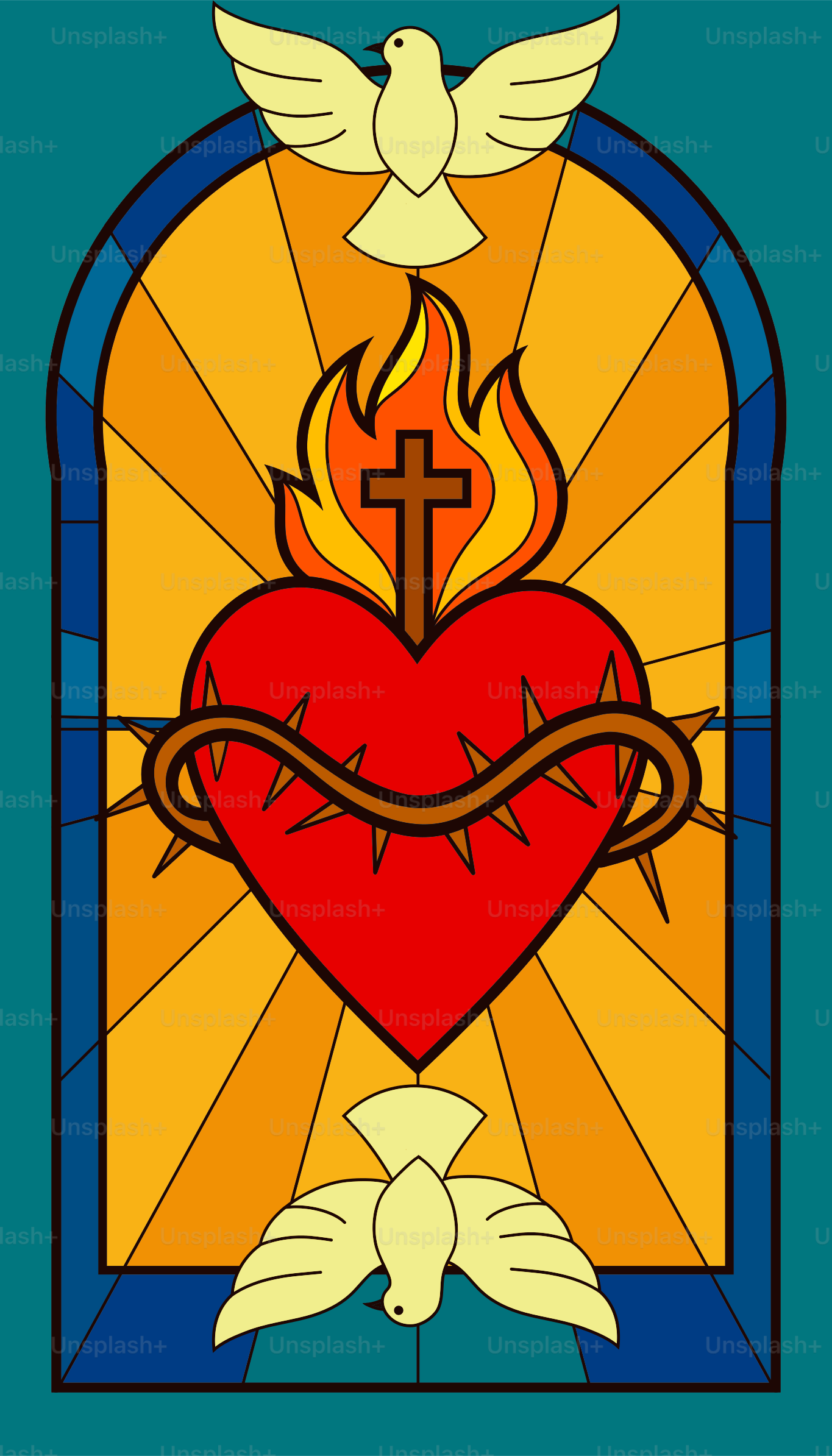 The sacred heart and holy spirit are depicted here. vector – Jesus ...