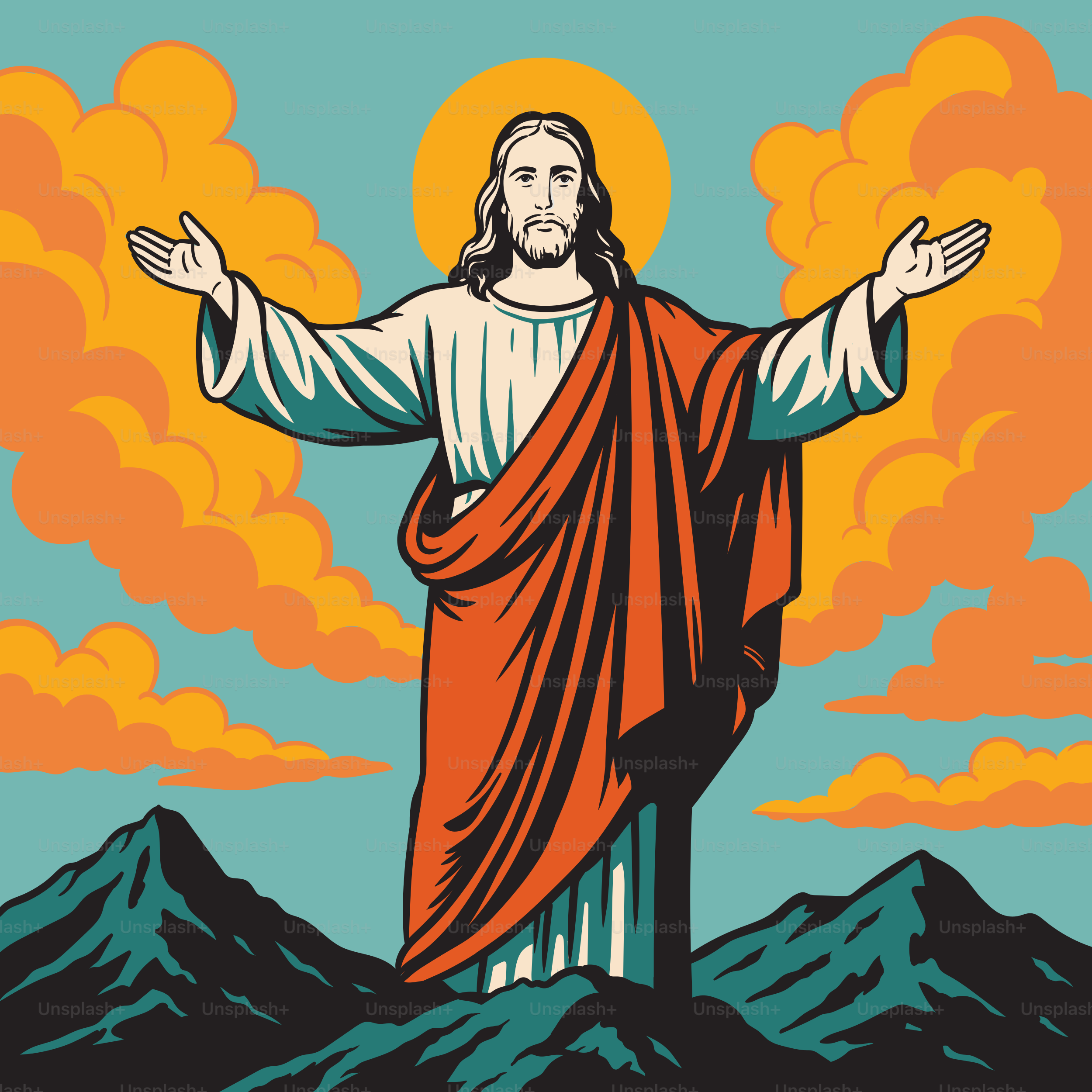 Vektor Yesus Kristus dengan tangan terulur. – Gambar Seni di Unsplash