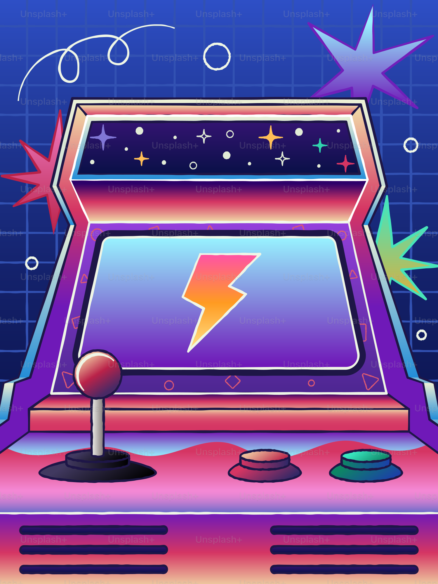 Arcade game machine with cool, neon colors and lighting. vector – 90s ...