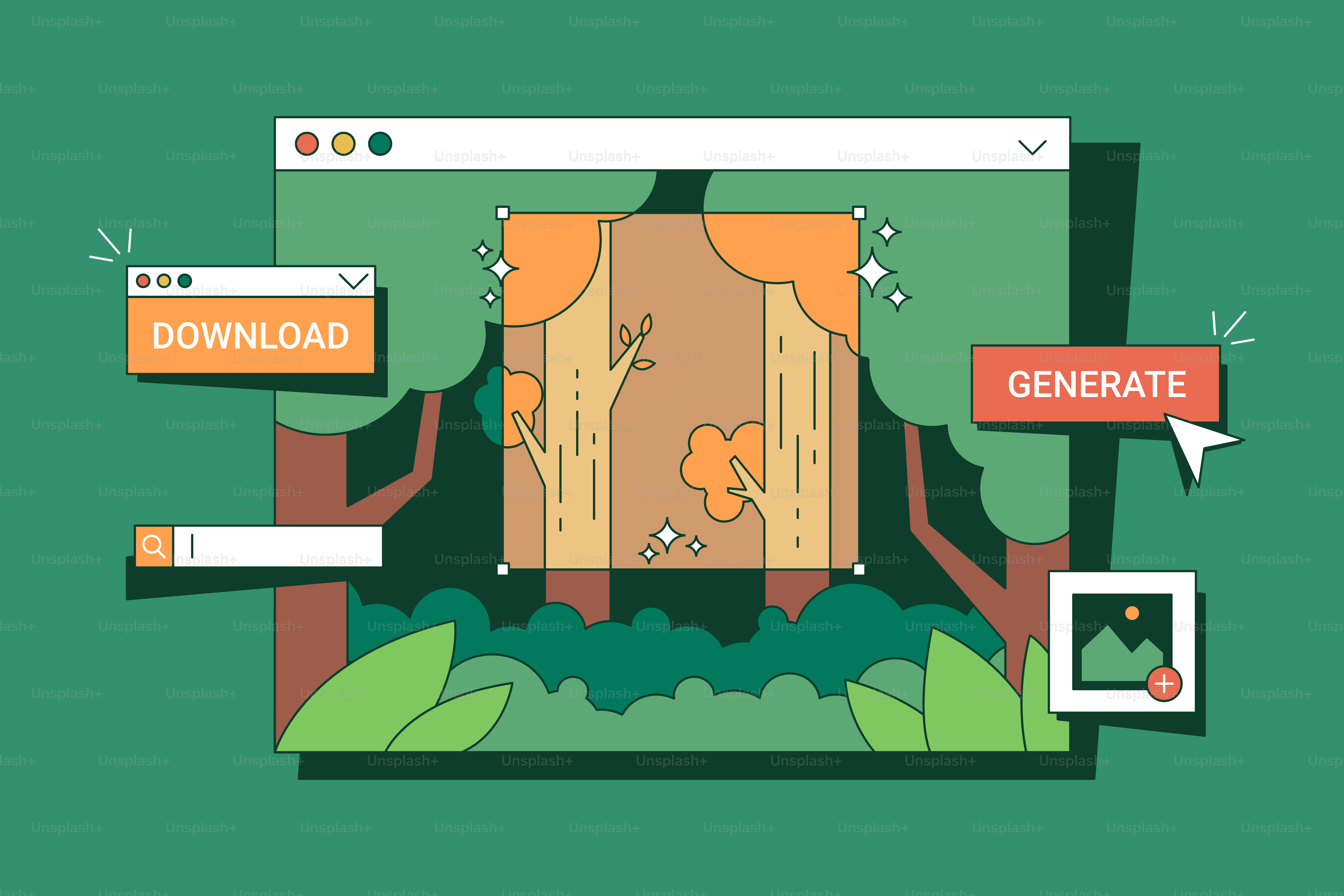 Diseño de sitio web con una escena de bosque animada. vector – Imagen ...