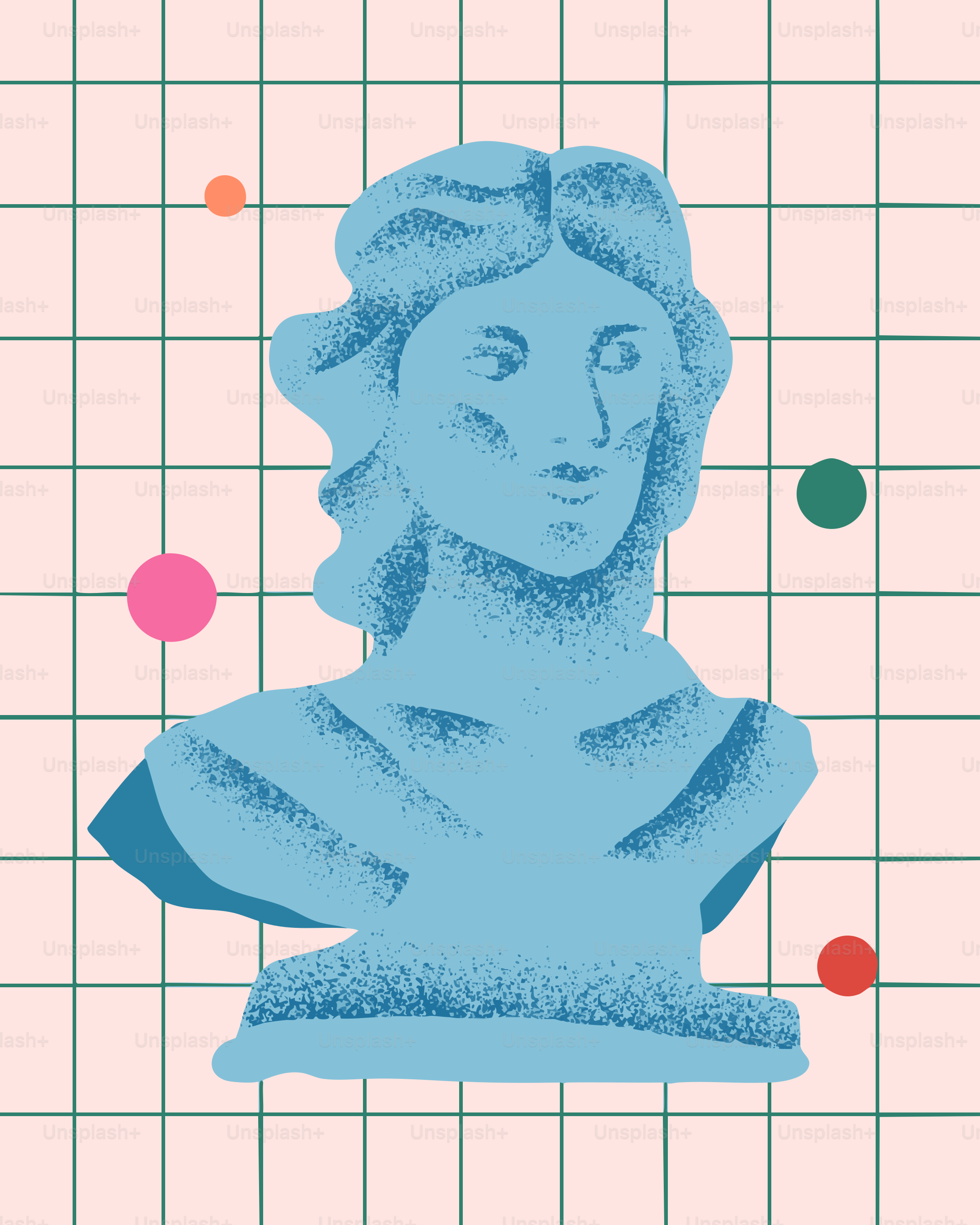 Blue statue on grid background with colorful circles. vector ...