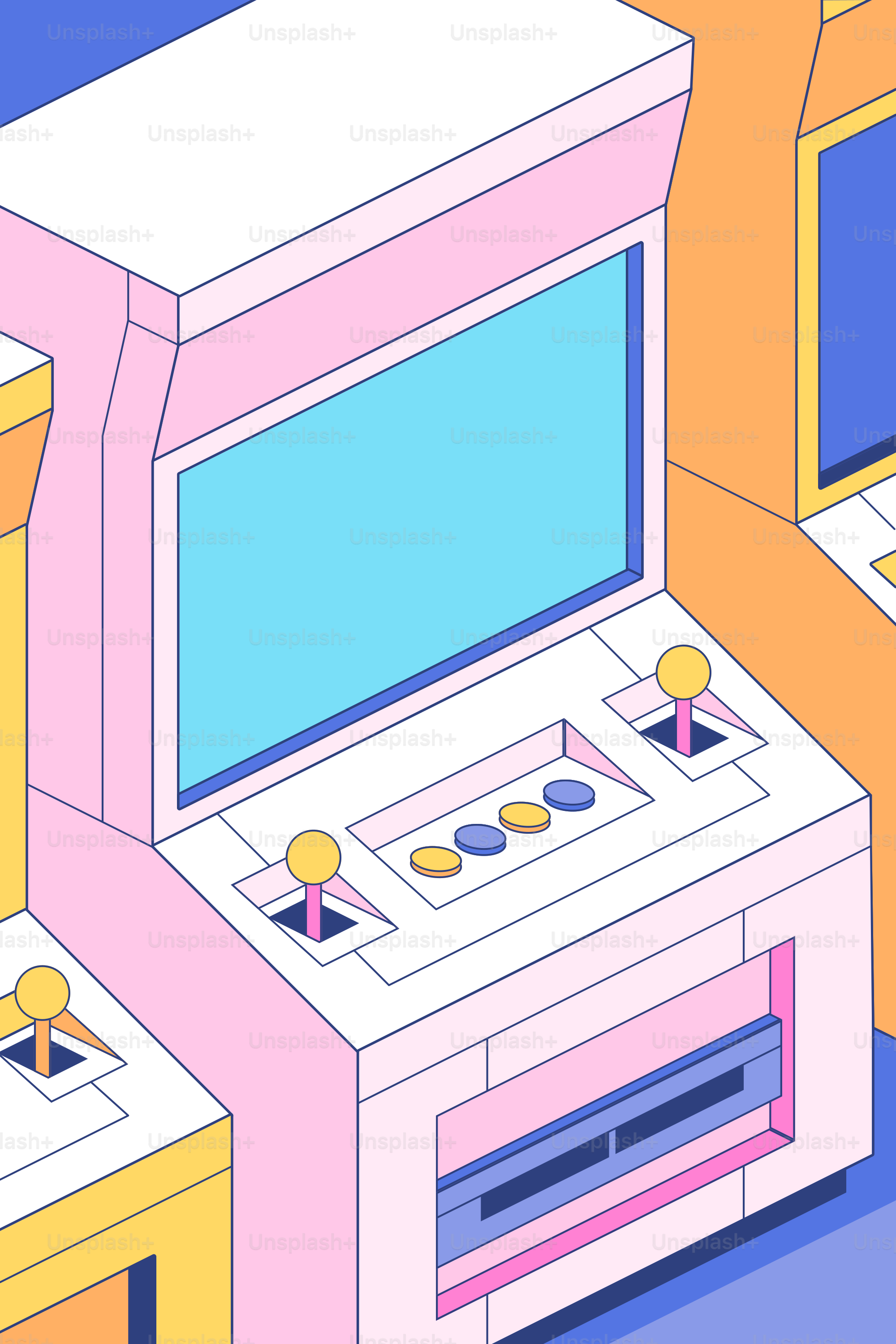 Isometric illustration of colorful retro arcade machines. vector – 90s ...