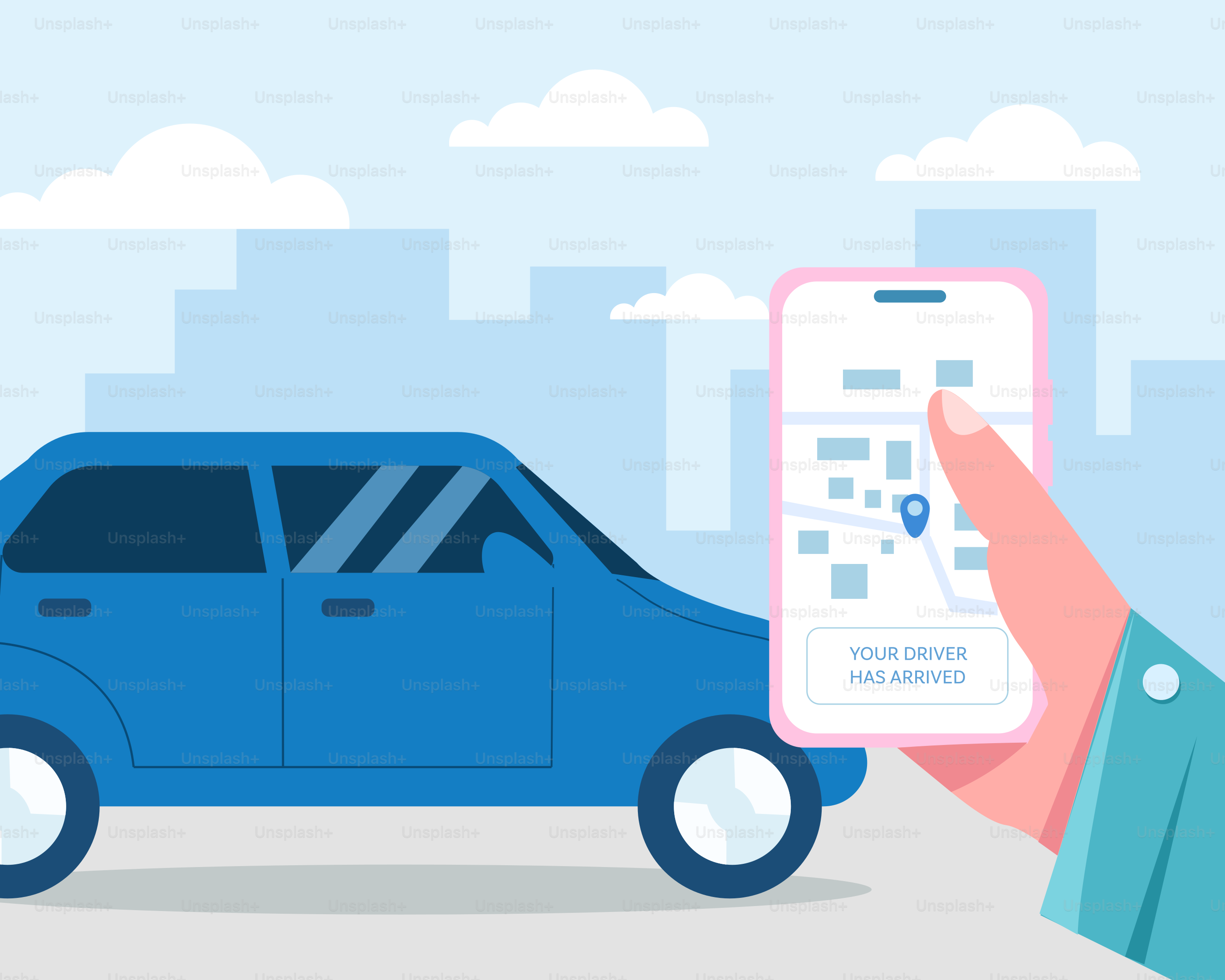 Eine Ride-Hailing-App zeigt den ankommenden Fahrer an. Vektor – Bild ...