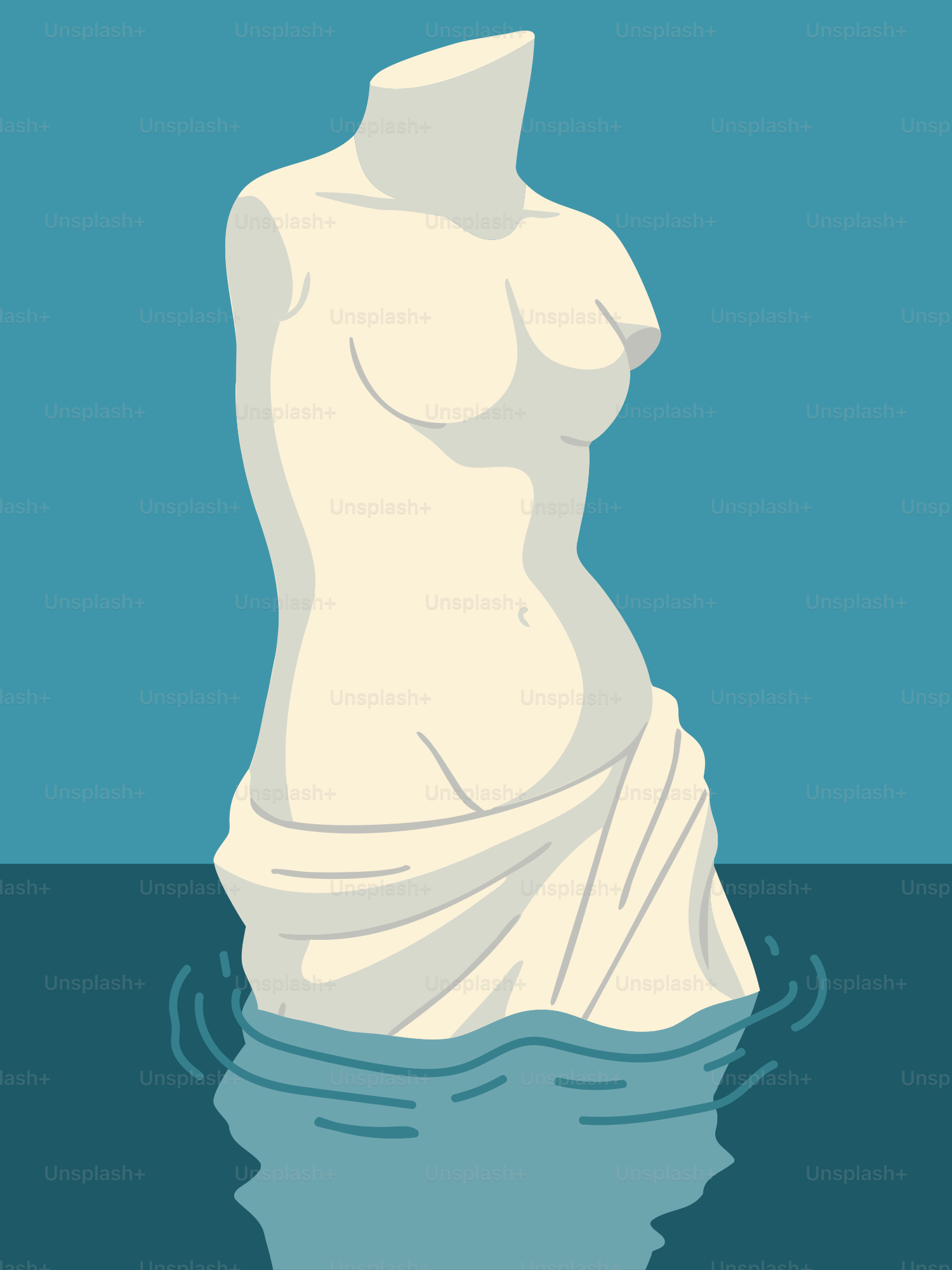 Une sculpture classique émerge de l’eau. vectoriel – Image de Fond bleu ...