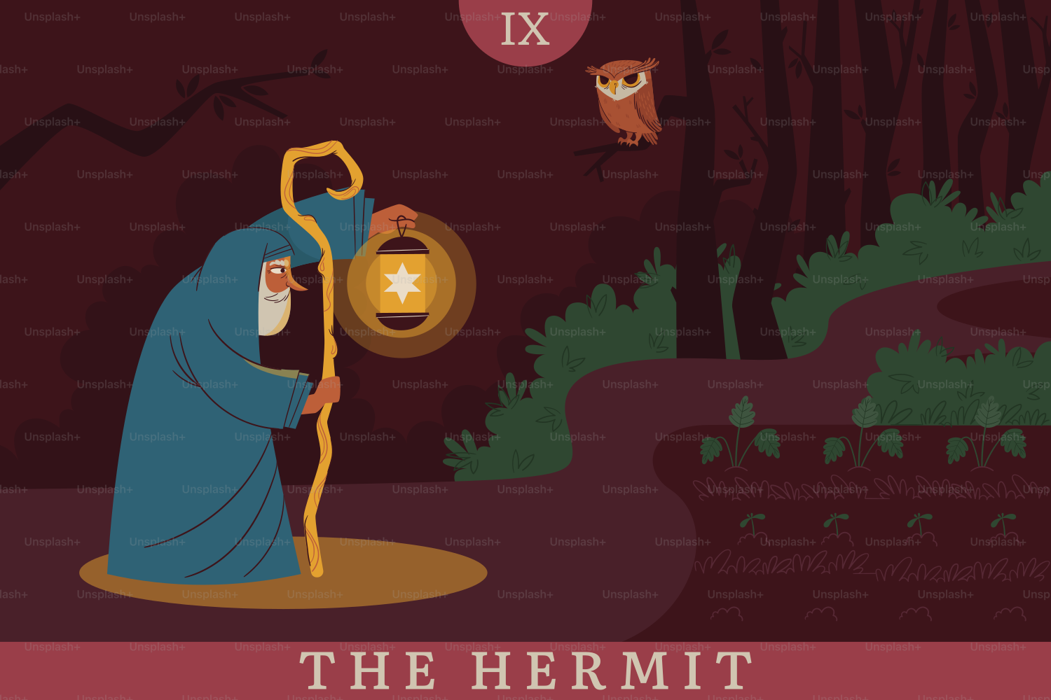La carta dell'eremita mostra introspezione e solitudine. vettoriale ...