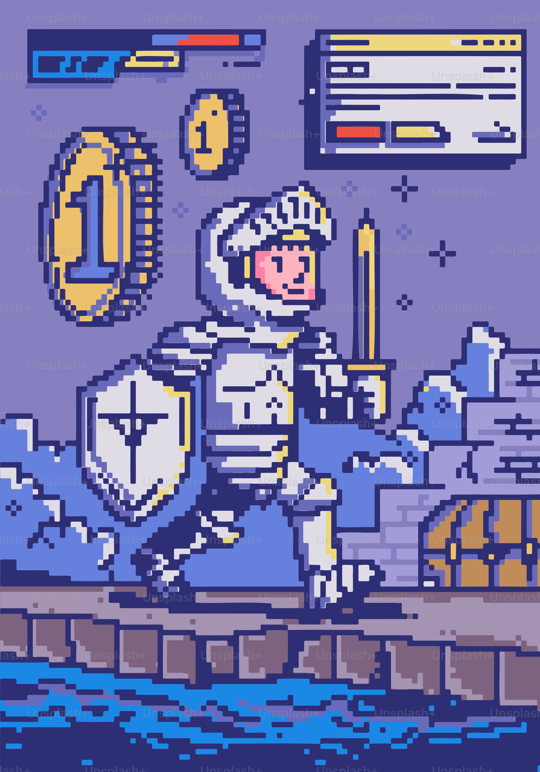 A pixelated knight is on a quest for coins. vector – 90s Image on Unsplash