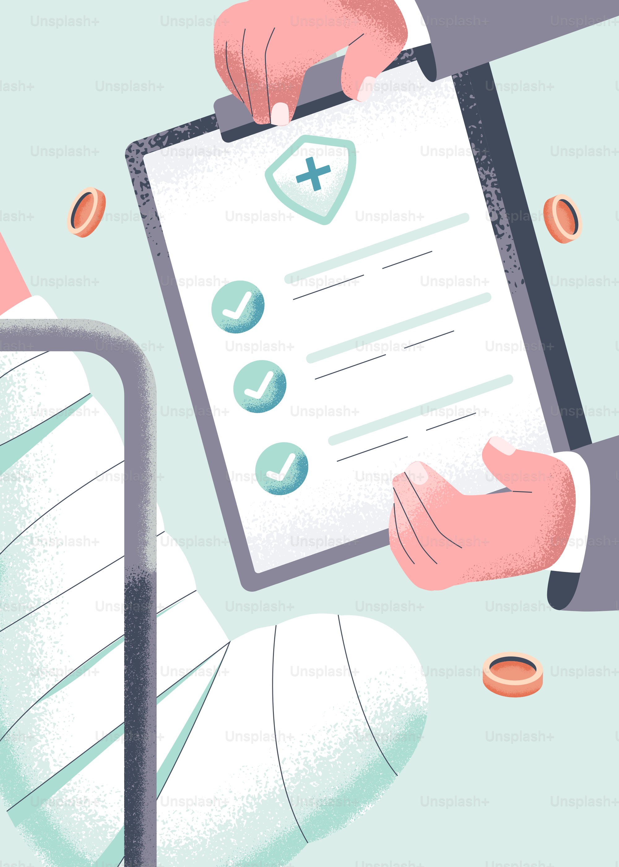 A person with a broken leg and approved insurance. vector ...